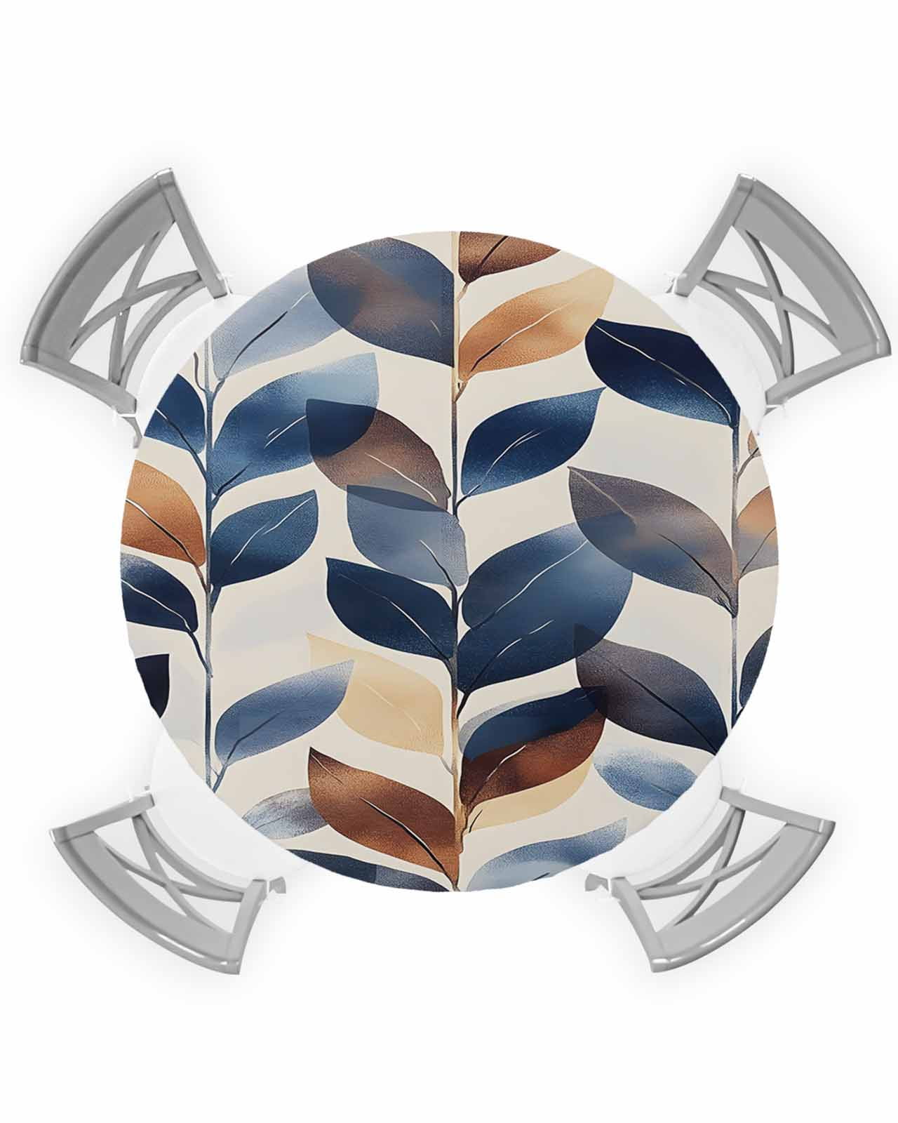 nqOlkjepod Navy Blue Burnt Orange Botanical Round Tablecloth, Fitted Table Cover with Elastic ...