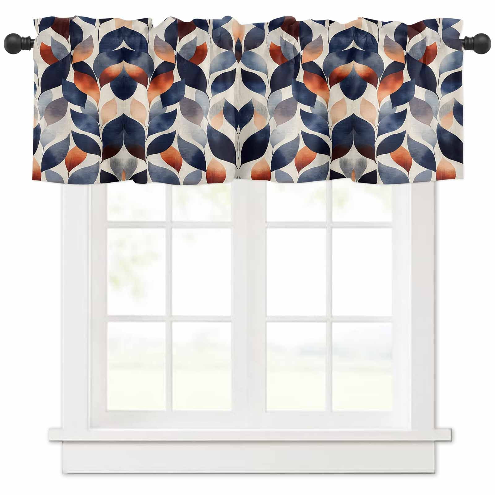 nqOlkjepod Navy Blue Burnt Orange Farmhouse Short Window Curtain ...