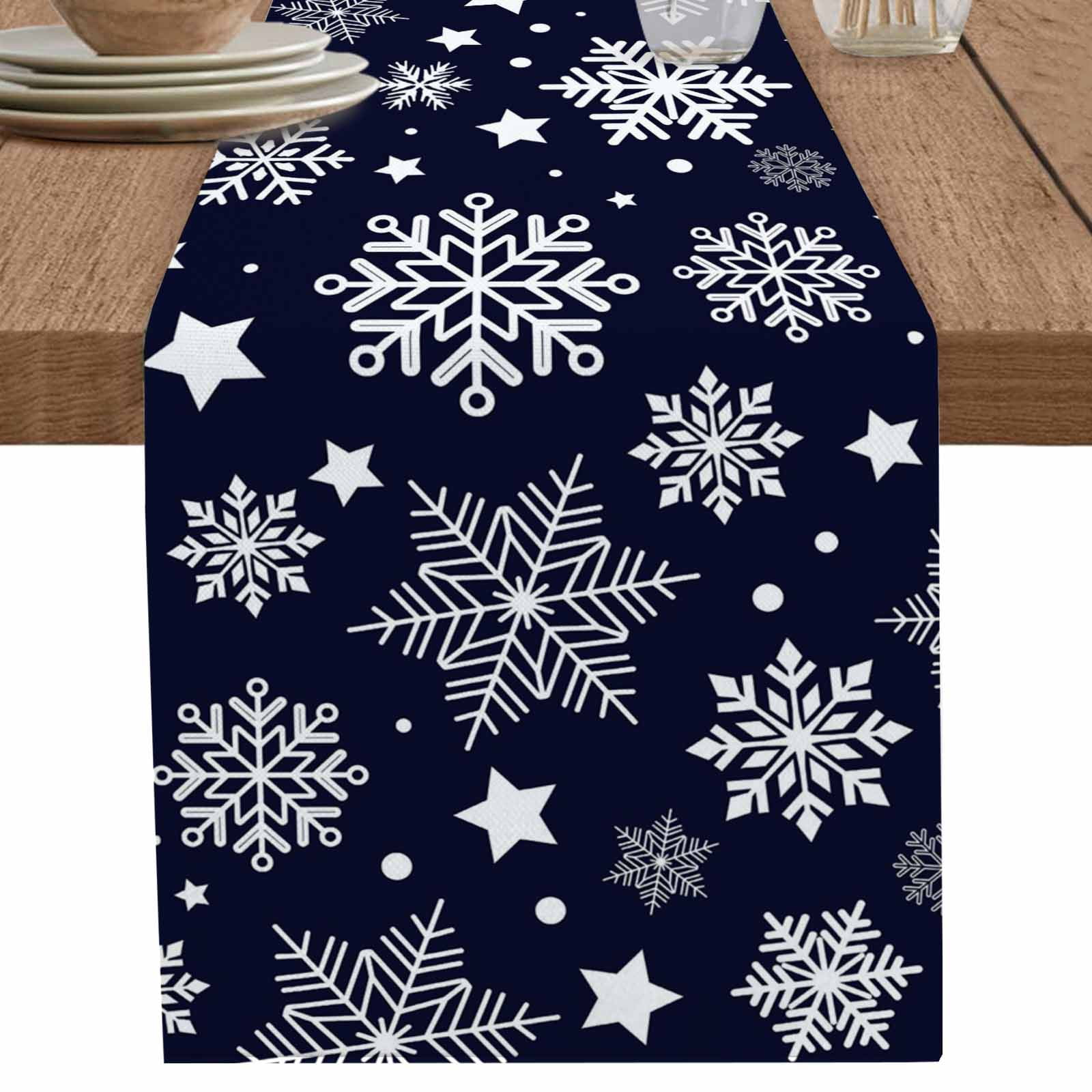 nqOlkjepod Navy Blue Christmas Snowflakes Table Runner 120 Inches Long ...