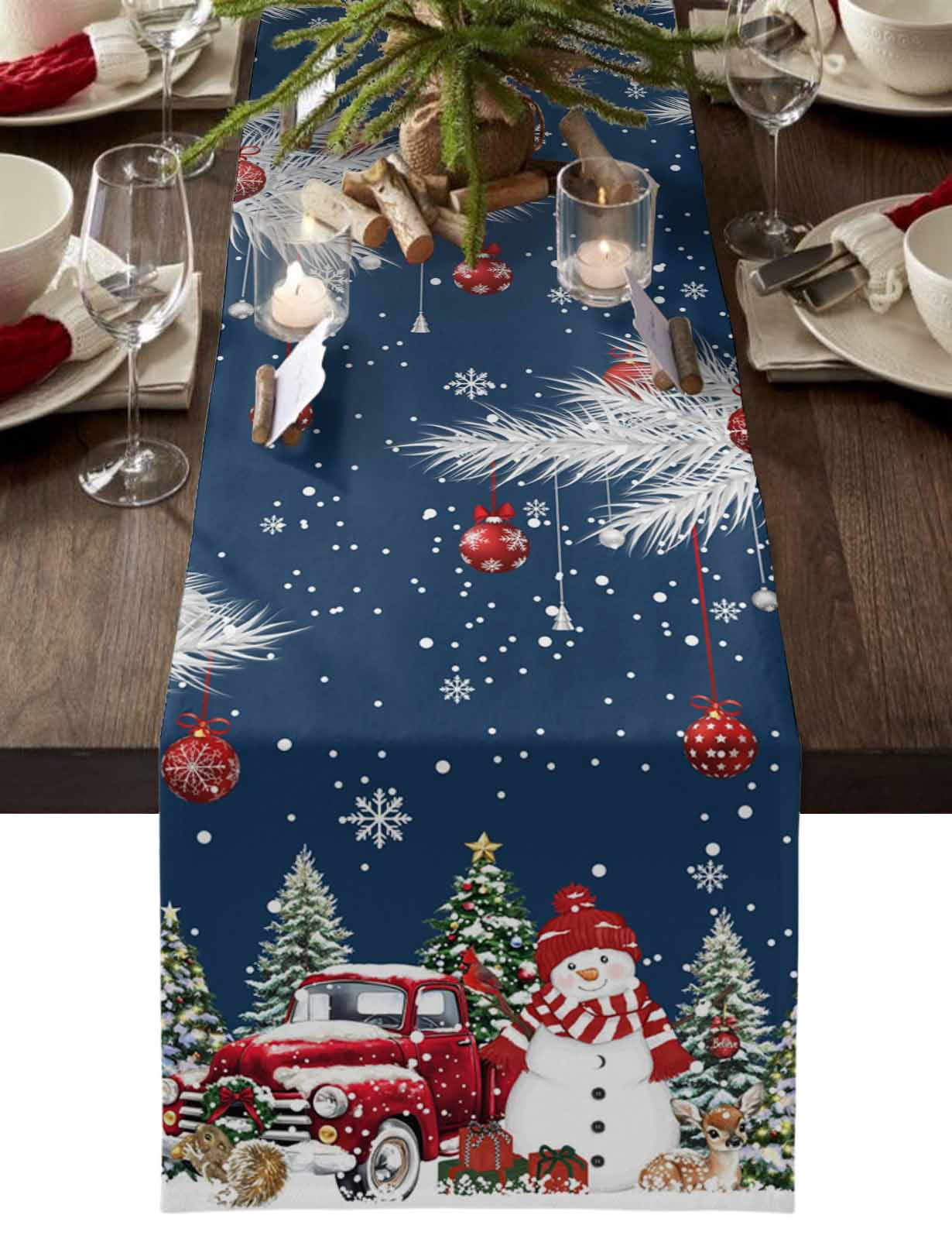 nqOlkjepod Navy Blue Christmas Table Runner 90 Inches Long Farmhouse ...