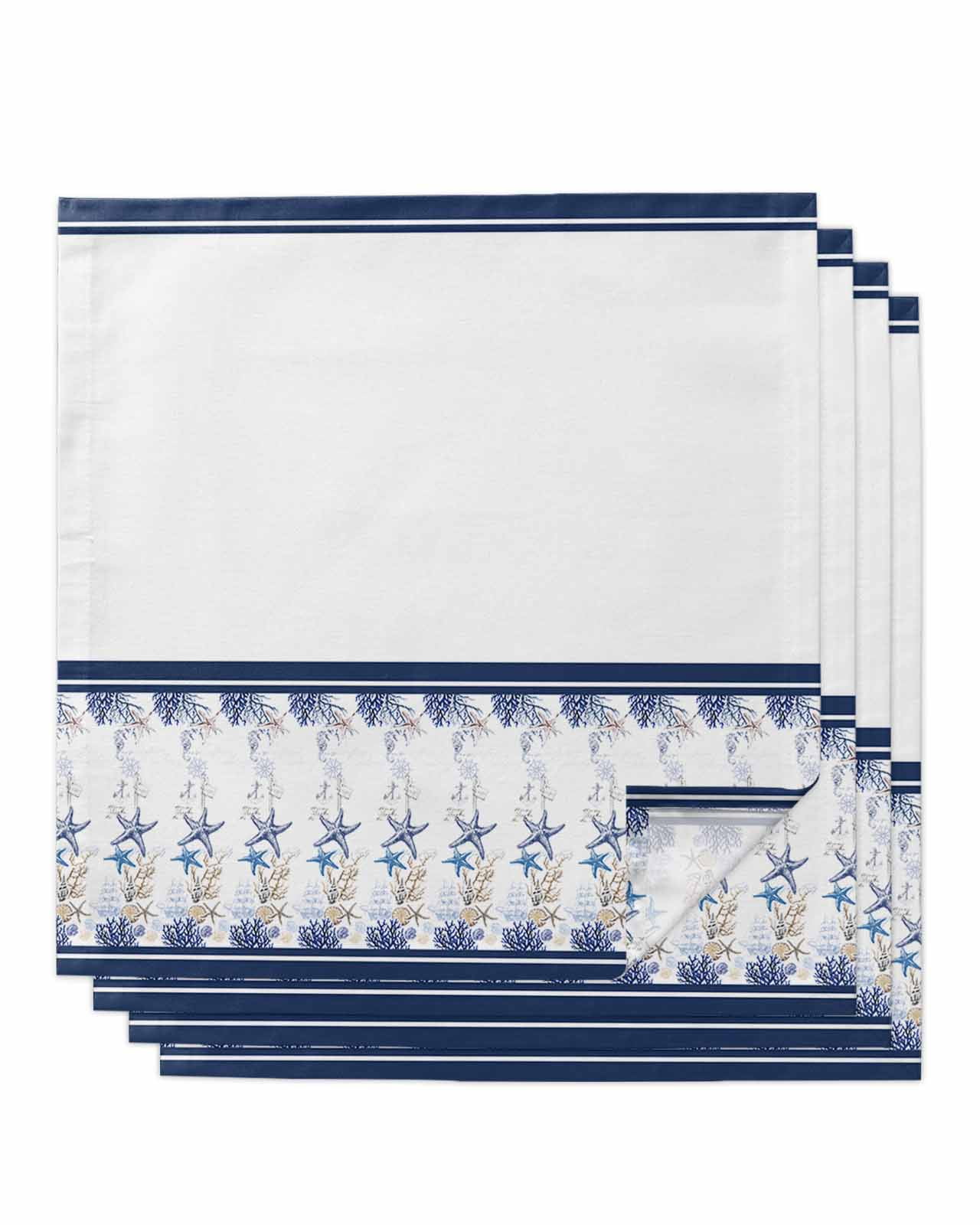 nqOlkjepod Navy Blue Coastal Cloth Napkins Set of 4 Reusable Dinner ...