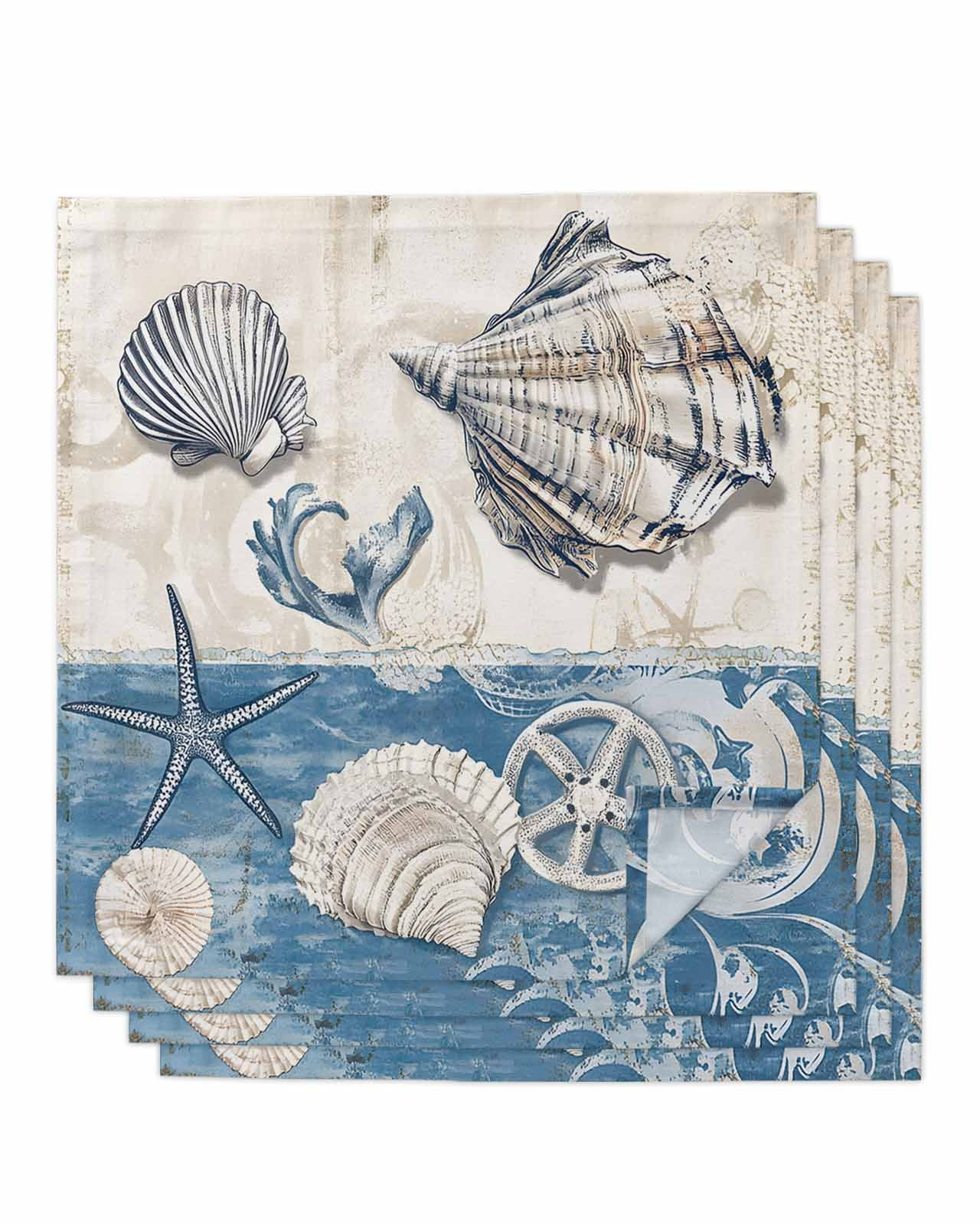 nqOlkjepod Navy Blue Coastal Cloth Napkins Set of 4 Reusable Dinner ...