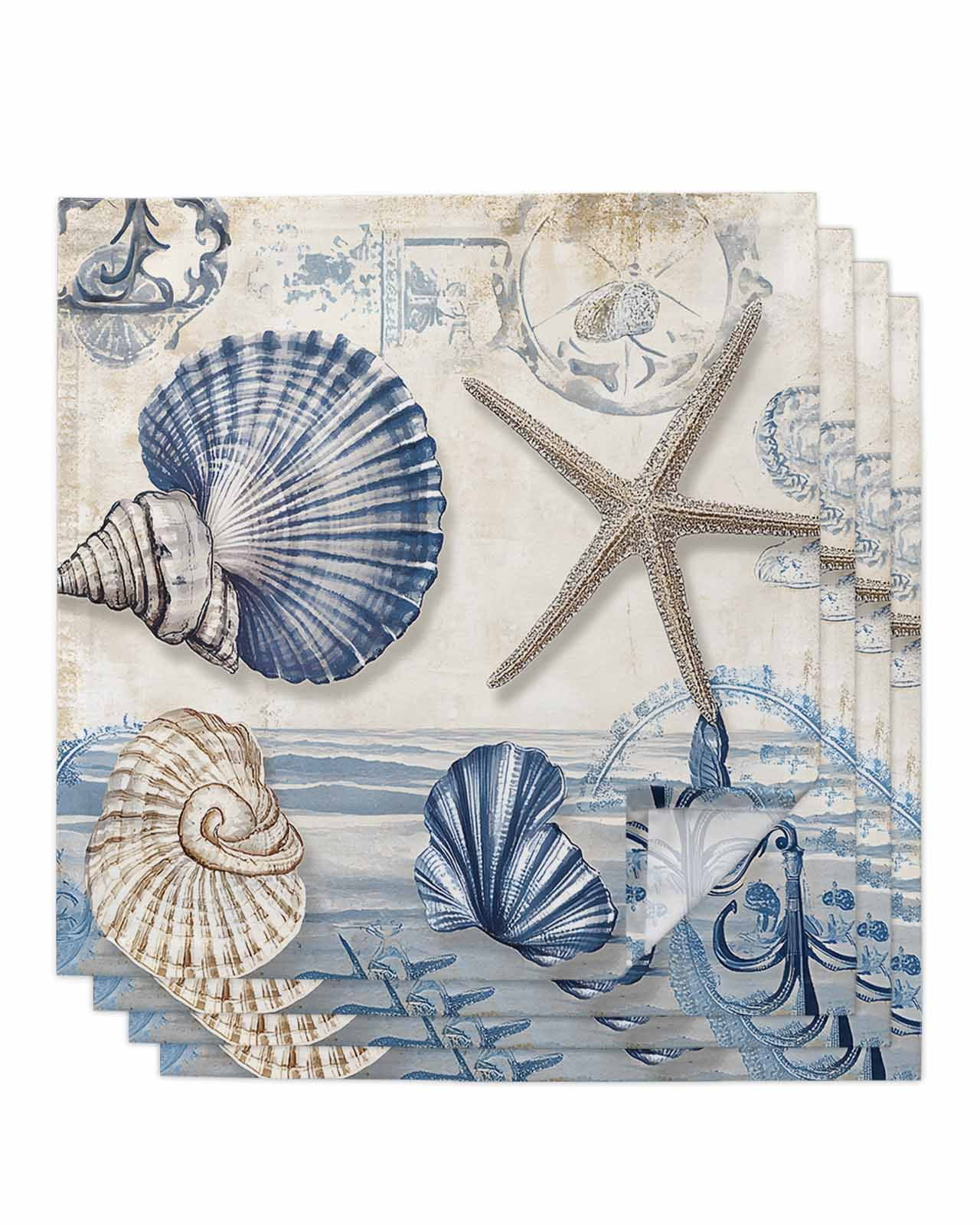 nqOlkjepod Navy Blue Coastal Cloth Napkins Set of 4 Reusable Dinner ...