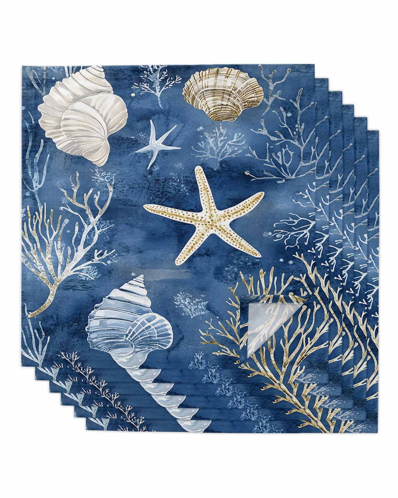 nqOlkjepod Navy Blue Coastal Cloth Napkins Set of 6 Reusable Dinner ...