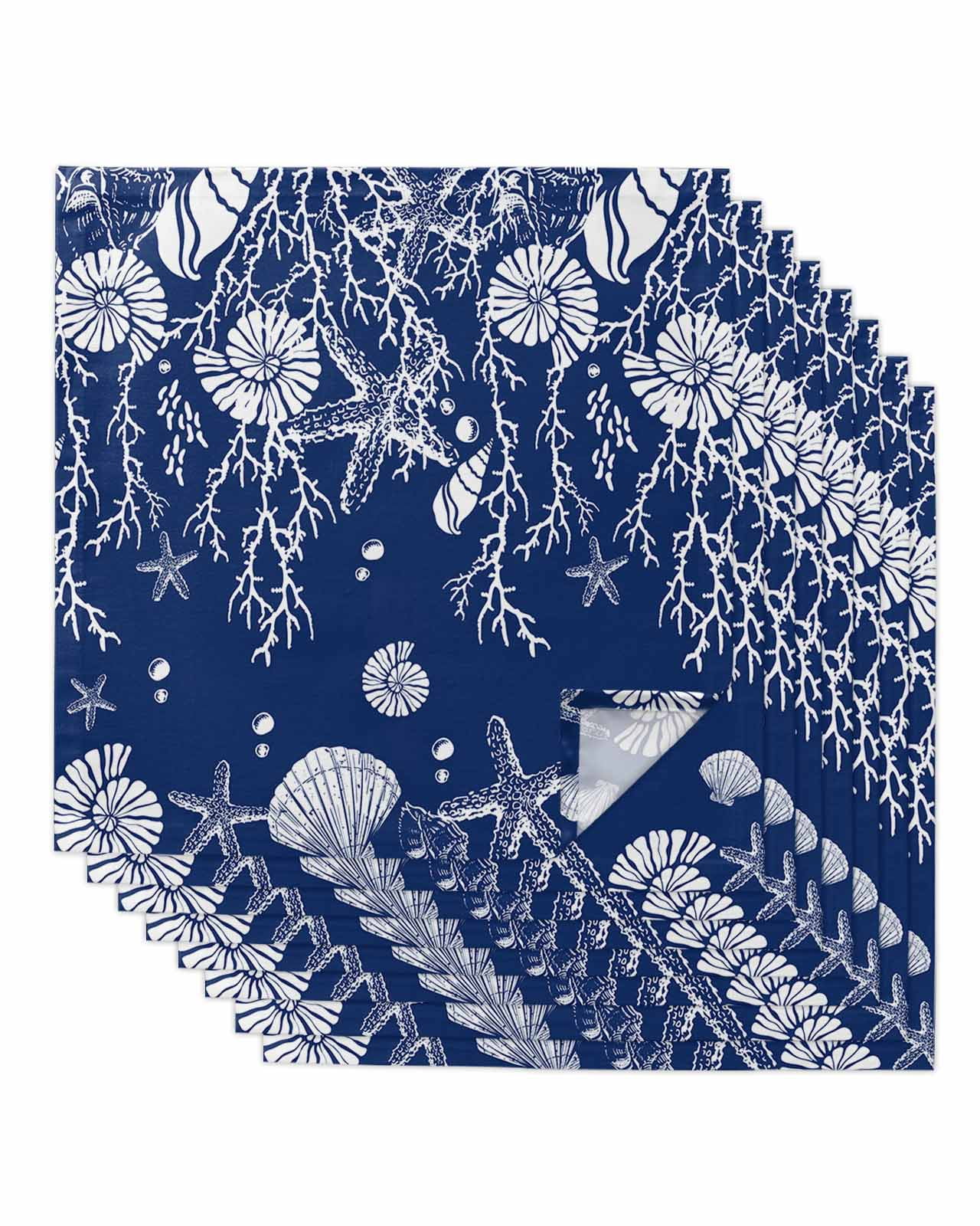 nqOlkjepod Navy Blue Coastal Cloth Napkins Set of 8 Reusable Dinner ...
