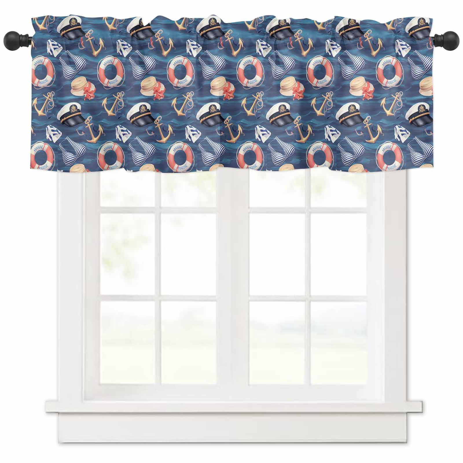nqOlkjepod Navy Blue Coastal Farmhouse Short Window Curtain Valances ...