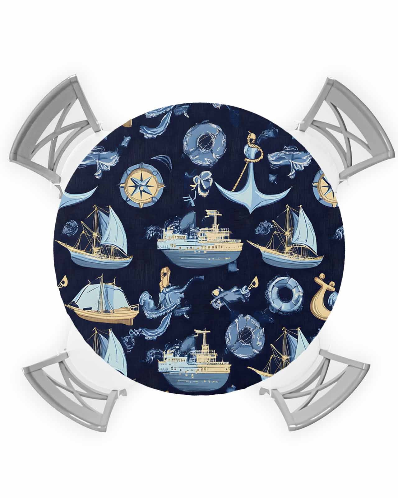 nqOlkjepod Navy Blue Coastal Round Tablecloth, Fitted Table Cover with ...