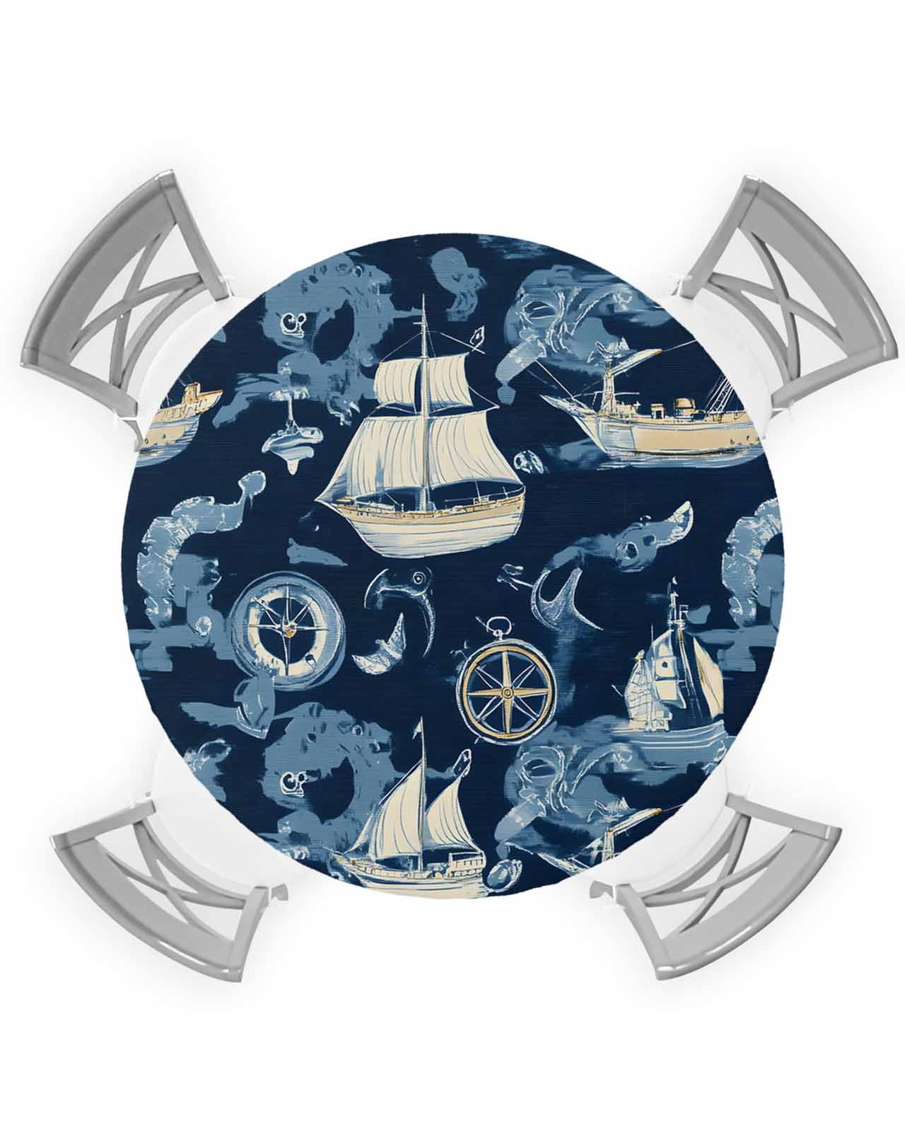 nqOlkjepod Navy Blue Coastal Round Tablecloth, Fitted Table Cover with ...