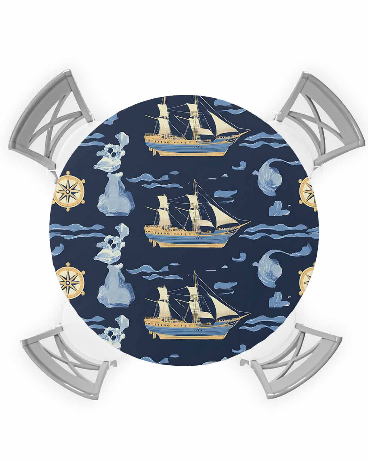 nqOlkjepod Navy Blue Coastal Round Tablecloth, Fitted Table Cover with ...