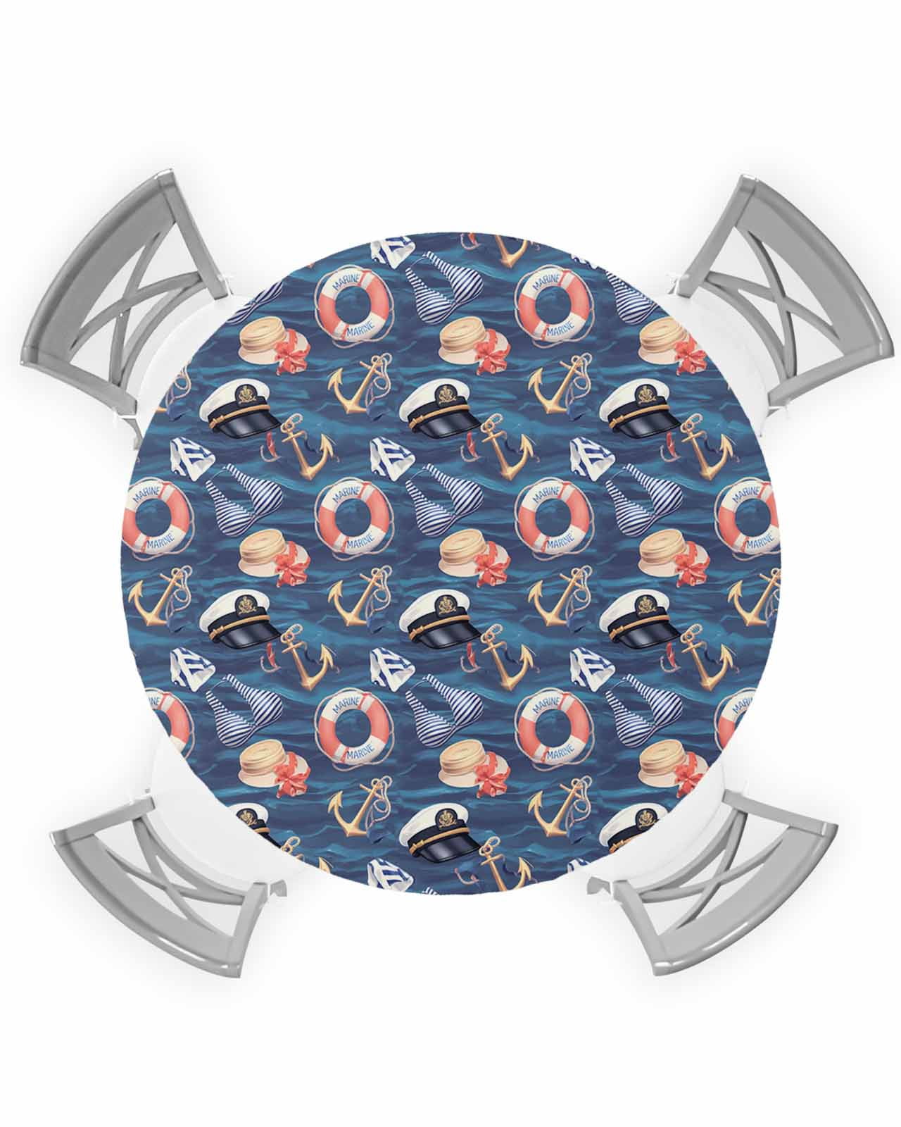 nqOlkjepod Navy Blue Coastal Round Tablecloth, Fitted Table Cover with ...