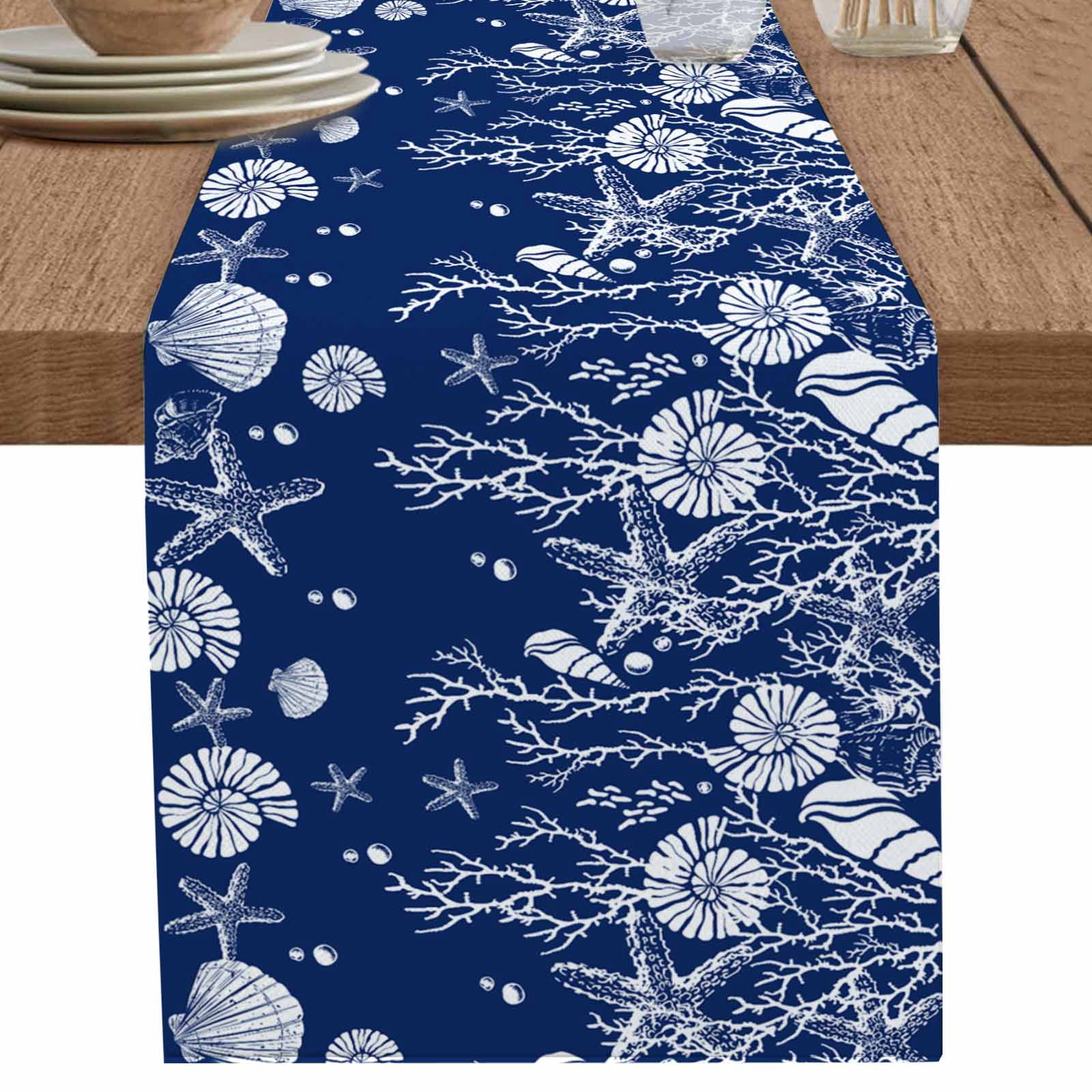 nqOlkjepod Navy Blue Coastal Table Runner 48 Inches Long Farmhouse ...