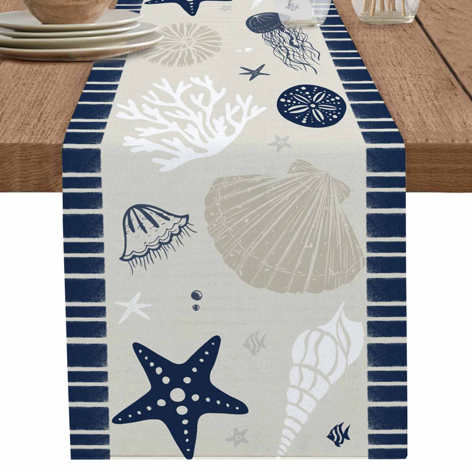 nqOlkjepod Navy Blue Coastal Table Runner 72 Inches Long Farmhouse ...