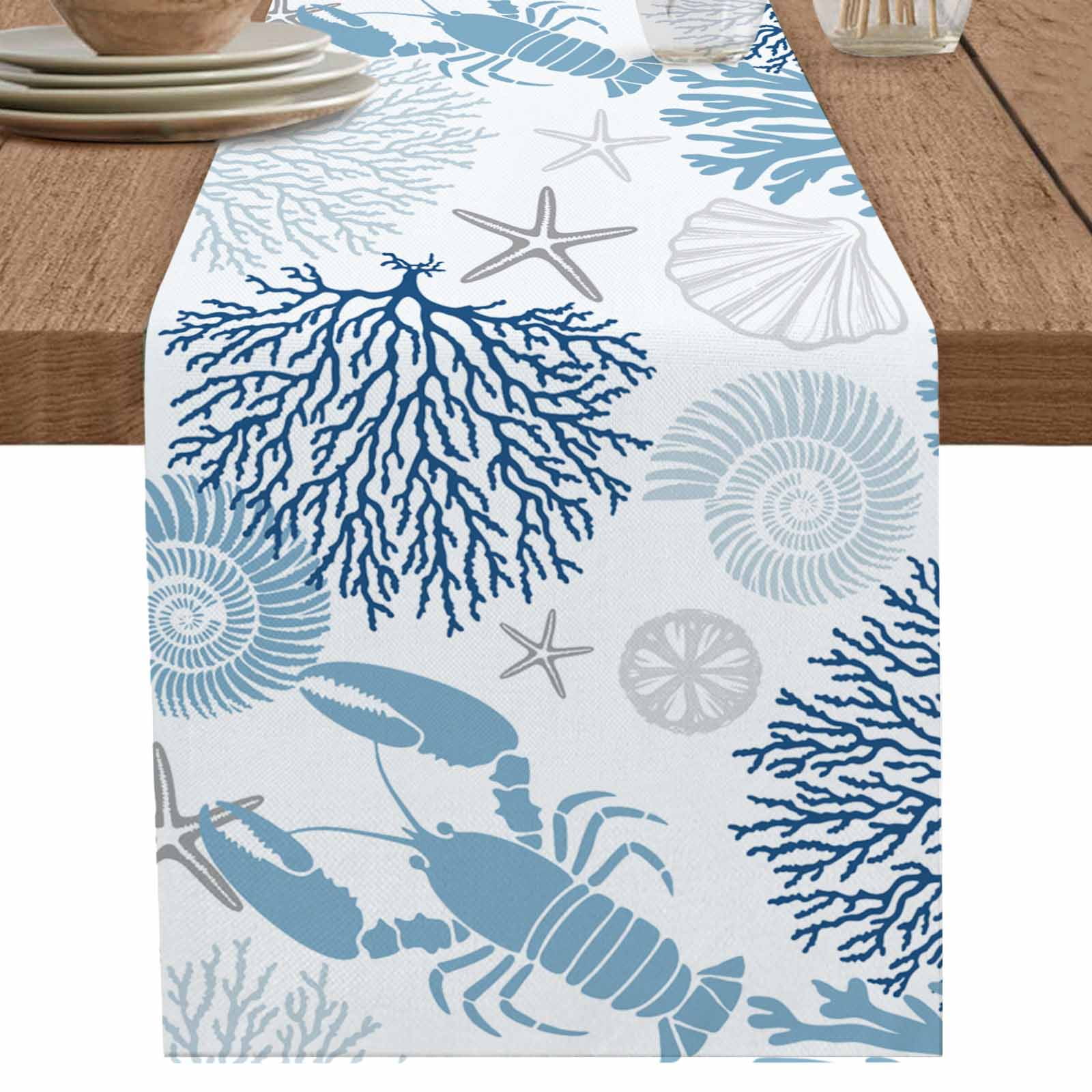nqOlkjepod Navy Blue Coastal Table Runner 72 Inches Long Farmhouse ...