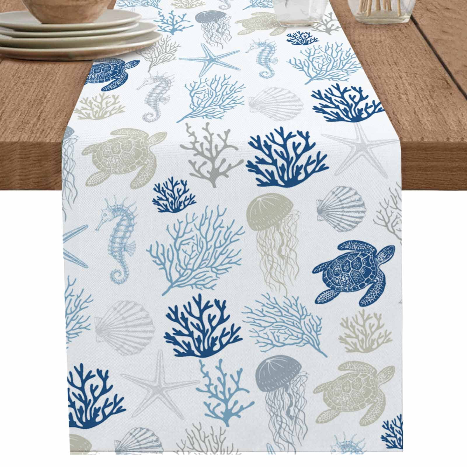 nqOlkjepod Navy Blue Coastal Table Runner 90 Inches Long Farmhouse ...