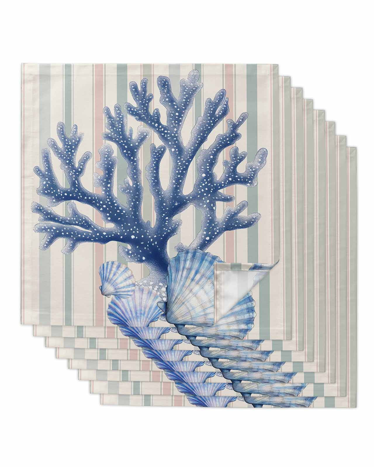 nqOlkjepod Navy Blue Coral Cloth Napkins Set of 8 Reusable Dinner ...