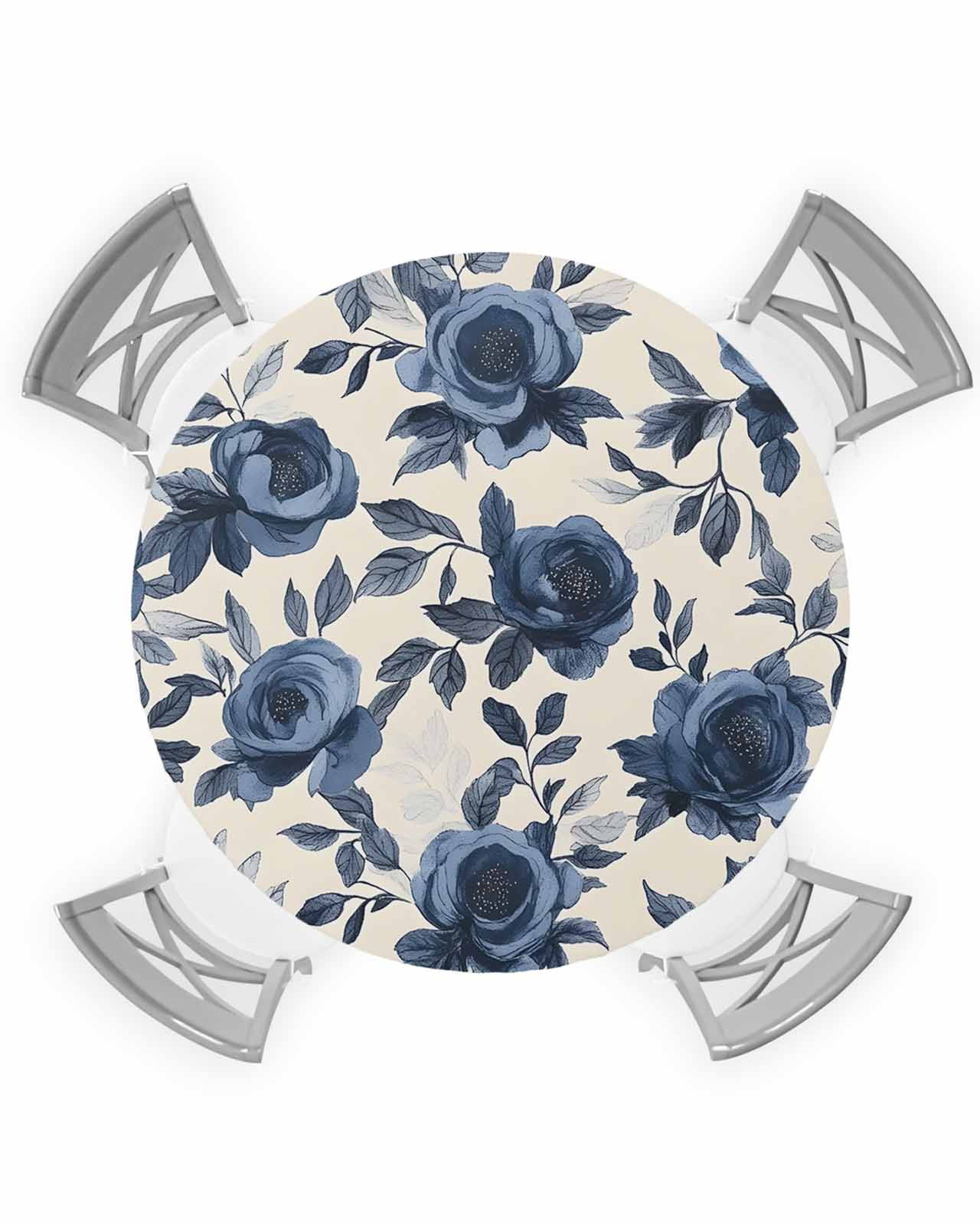 nqOlkjepod Navy Blue Floral Round Tablecloth, Fitted Table Cover with ...