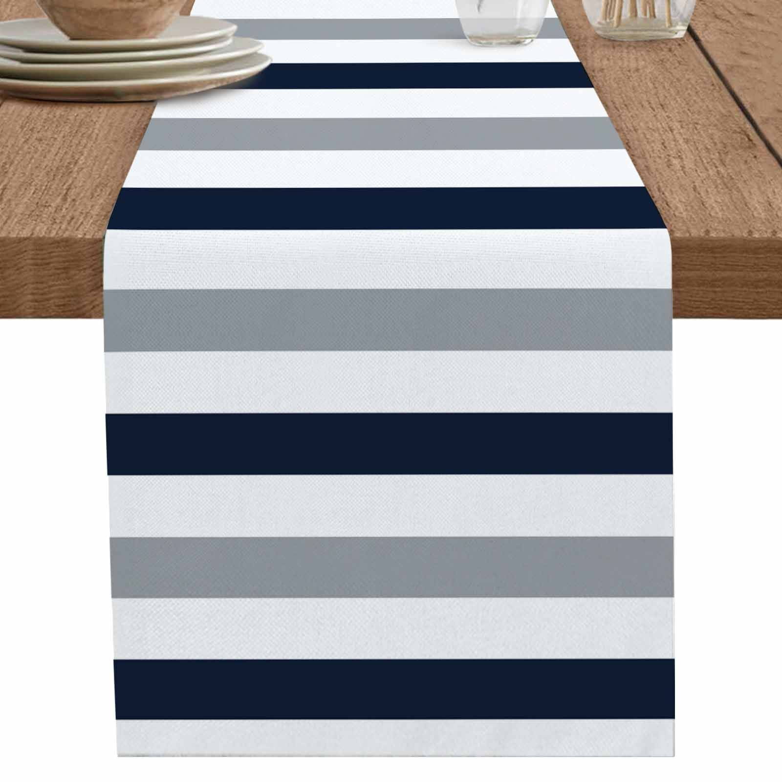 nqOlkjepod Navy Blue Gray Striped Table Runner 70 Inches Long Farmhouse ...