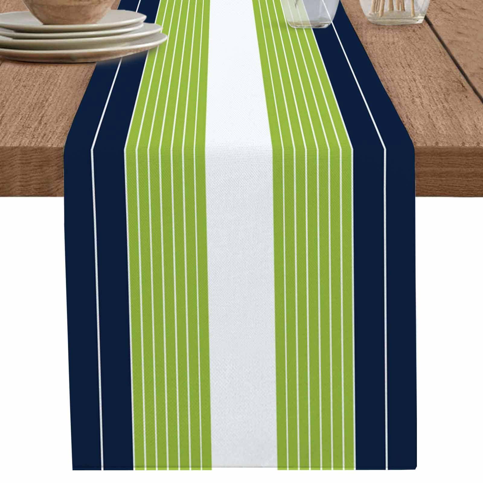 nqOlkjepod Navy Blue Green Stripe Table Runner 72 Inches Long Farmhouse ...