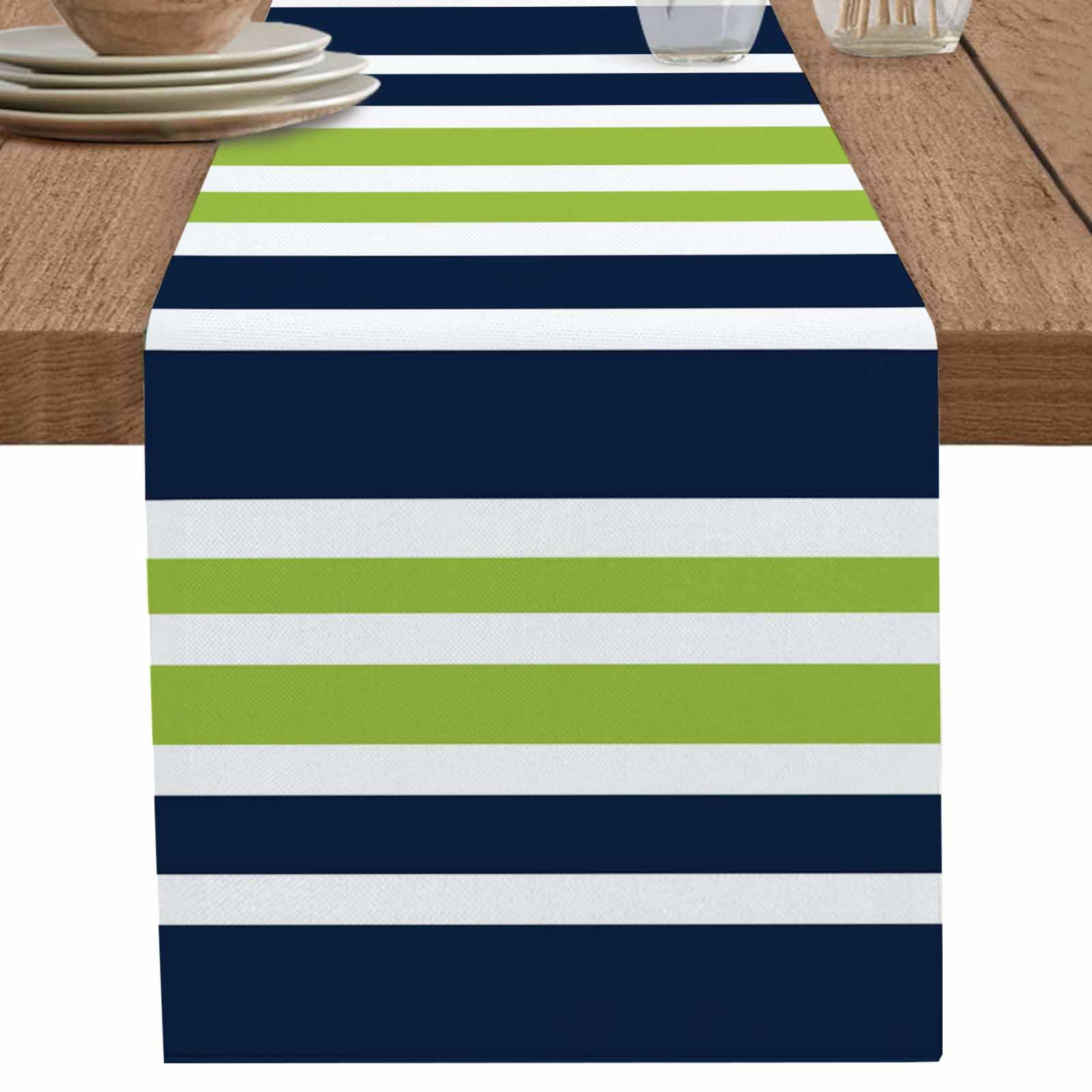 nqOlkjepod Navy Blue Green Striped Table Runner 120 Inches Long ...