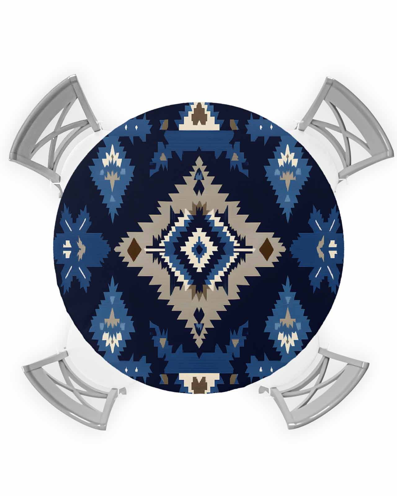 nqOlkjepod Navy Blue Grey Boho Round Tablecloth, Fitted Table Cover ...