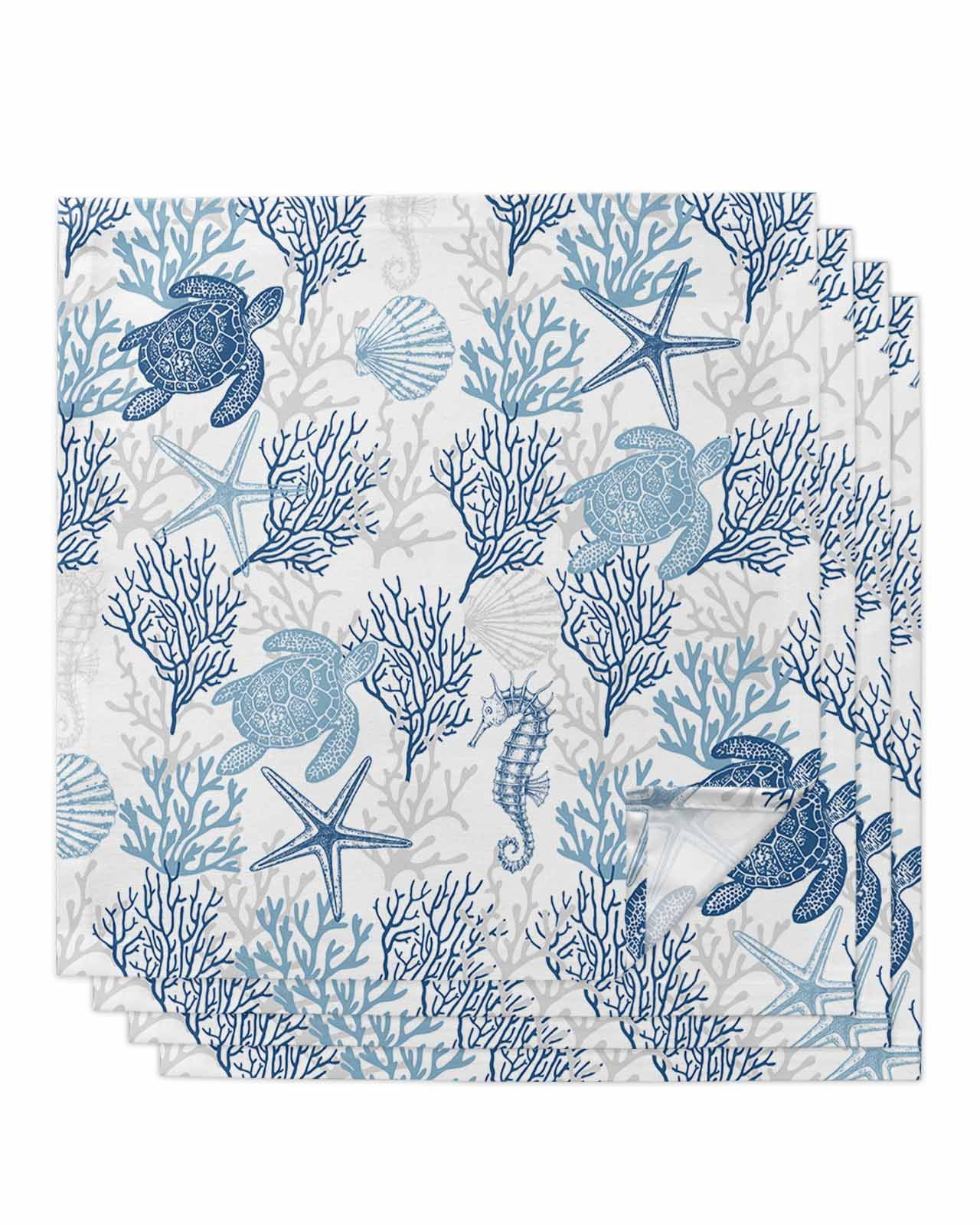 nqOlkjepod Navy Blue Grey Coastal Cloth Napkins Set of 4 Reusable ...
