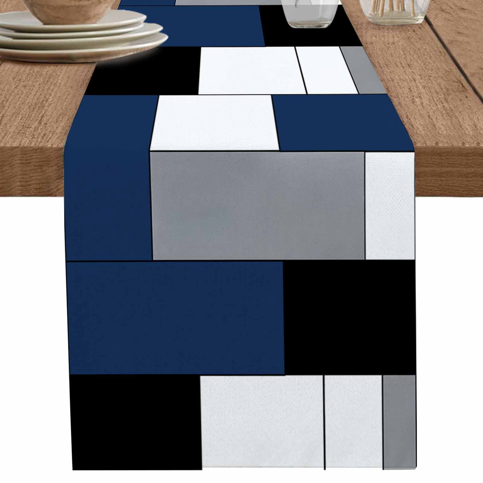 nqOlkjepod Navy Blue Grey Table Runner 90 Inches Long Farmhouse Dress ...