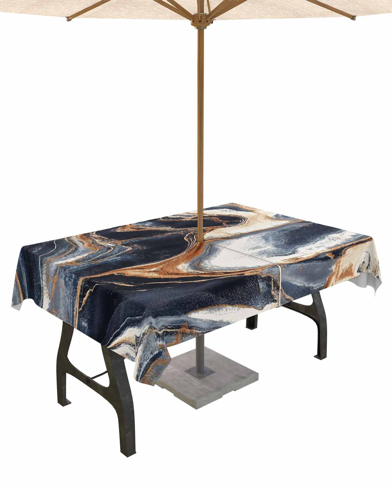 nqOlkjepod Navy Blue Marble Outdoor Tablecloth with Umbrella Hole ...