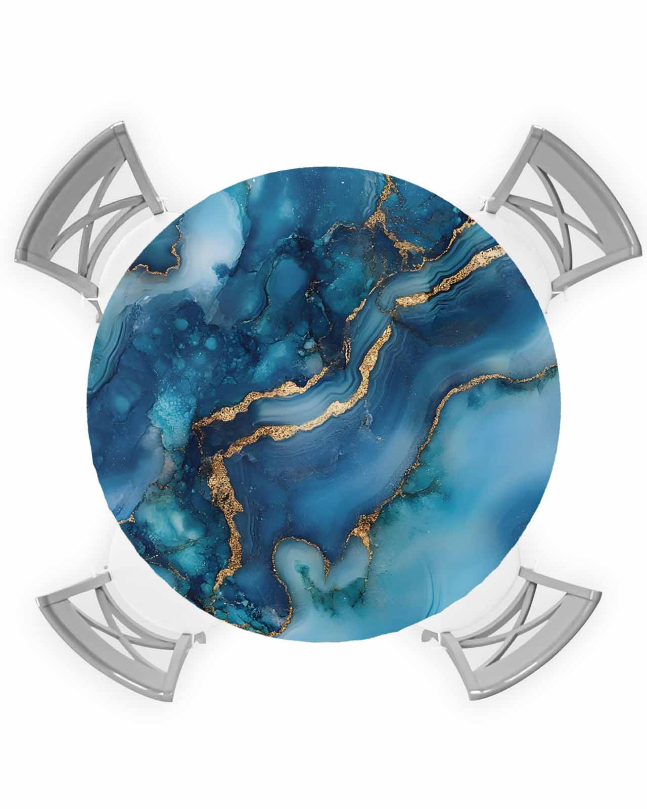 nqOlkjepod Navy Blue Marble Round Tablecloth, Fitted Table Cover with Elastic for 36"-44" Round ...