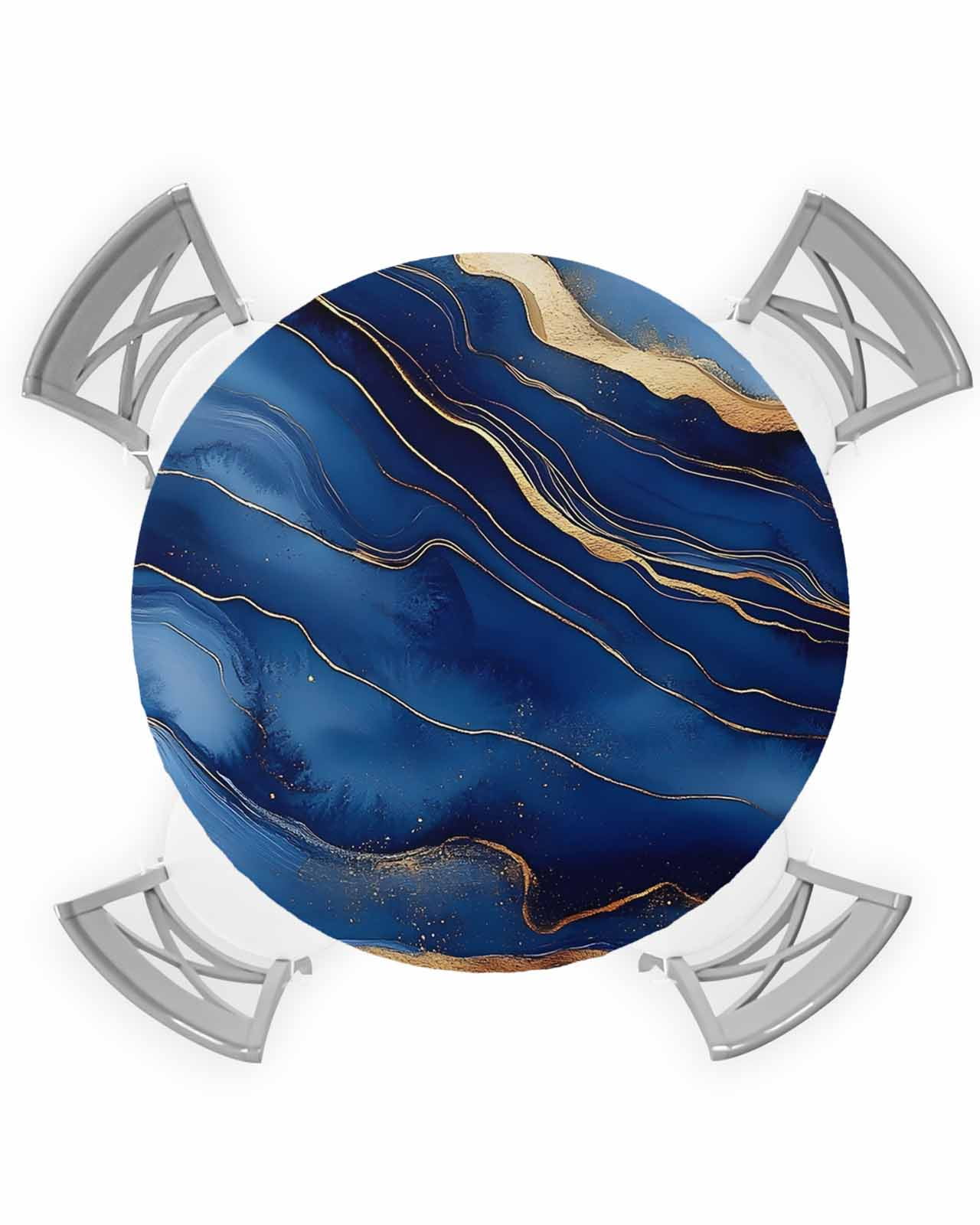 nqOlkjepod Navy Blue Marble Round Tablecloth, Fitted Table Cover with Elastic for 36"-44" Round ...