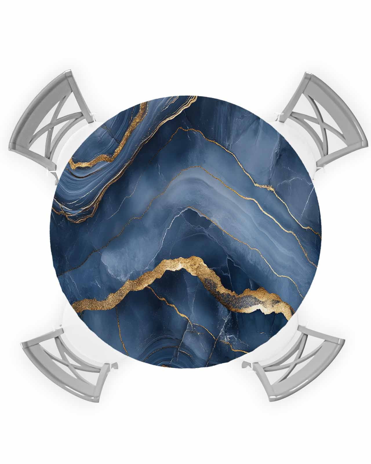 nqOlkjepod Navy Blue Marble Round Tablecloth, Fitted Table Cover with ...