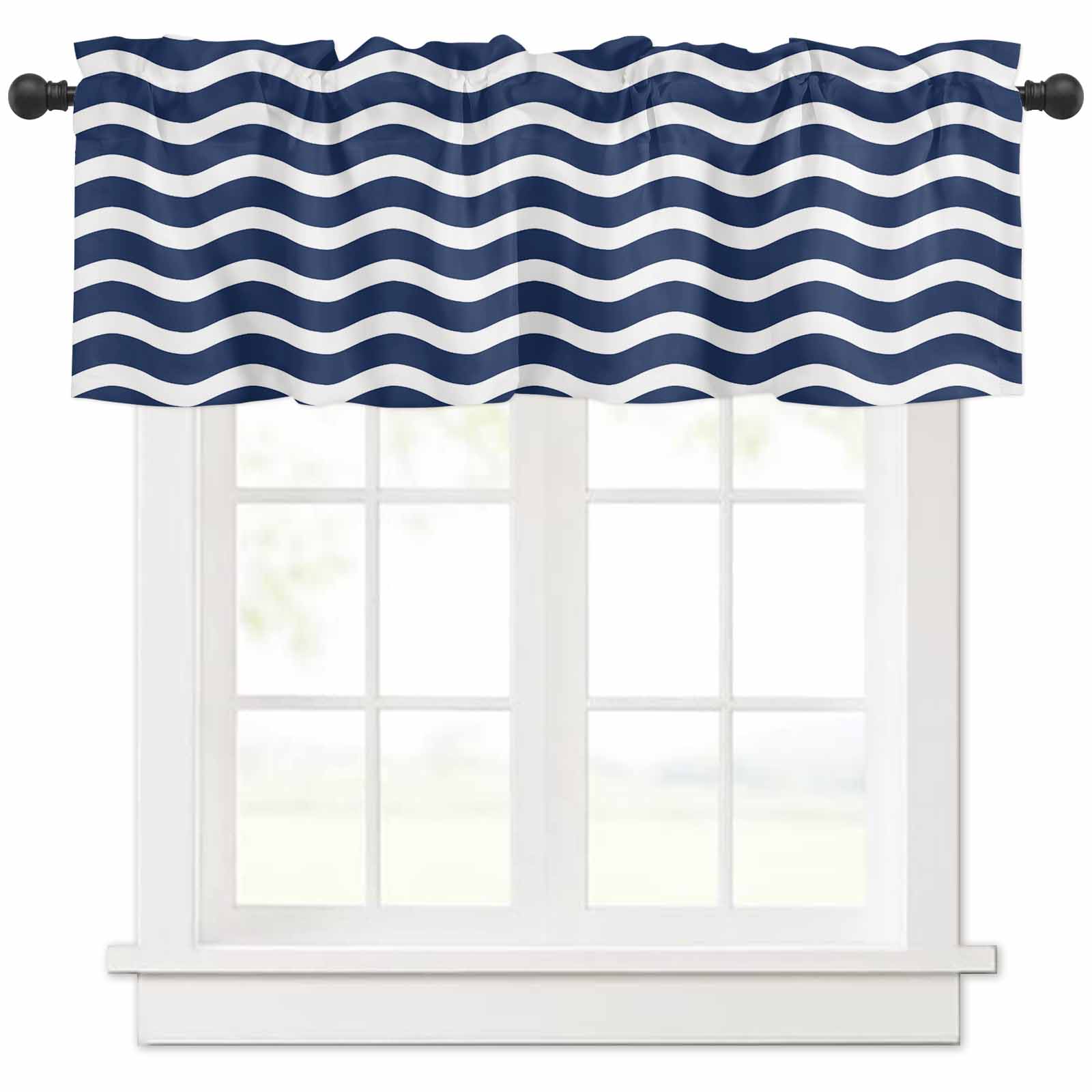 nqOlkjepod Navy Blue Moire Ombre Farmhouse Short Window Curtain ...