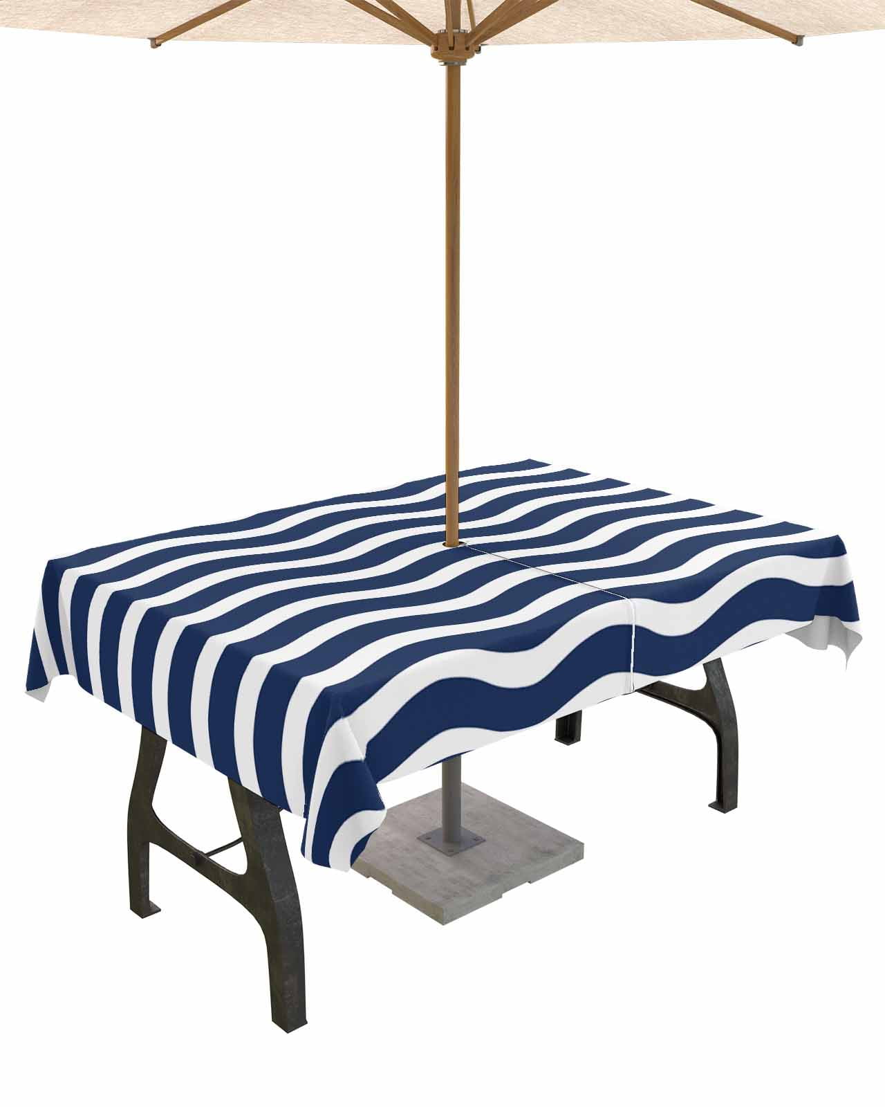 nqOlkjepod Navy Blue Moire Ombre Outdoor Tablecloth with Umbrella Hole & Zipper, Water Ripple ...