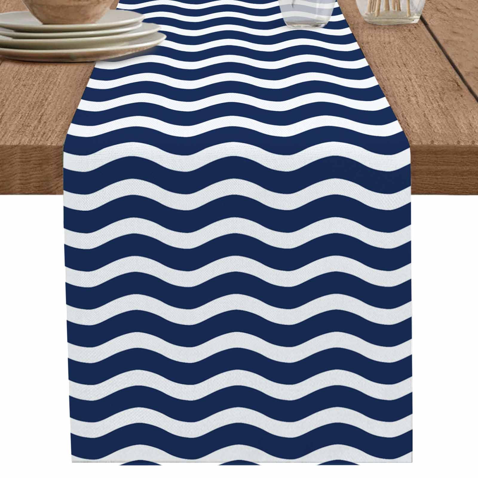 nqOlkjepod Navy Blue Moire Ombre Table Runner 72 Inches Long Farmhouse ...