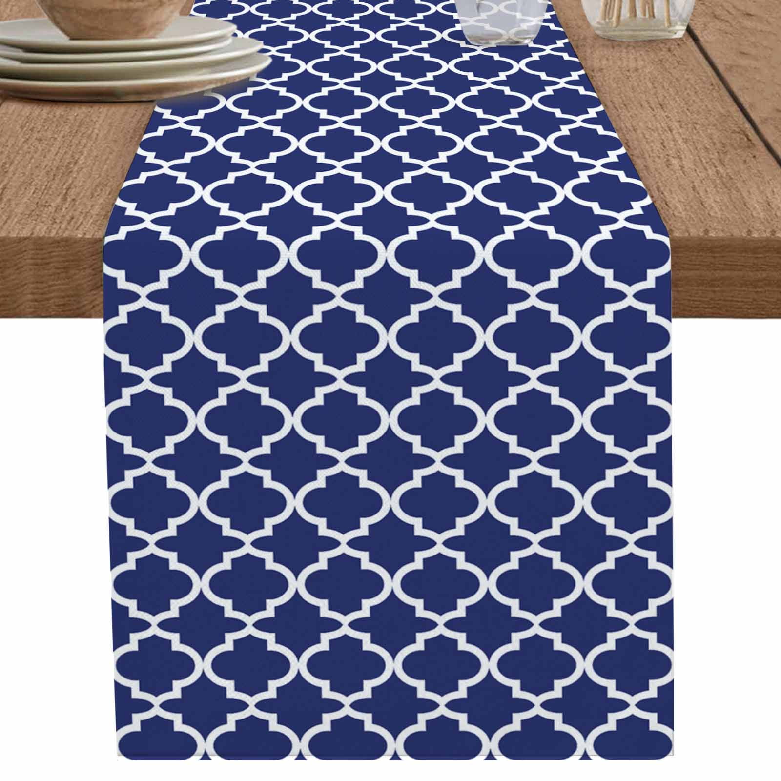 nqOlkjepod Navy Blue Morocco Table Runner 72 Inches Long Farmhouse ...