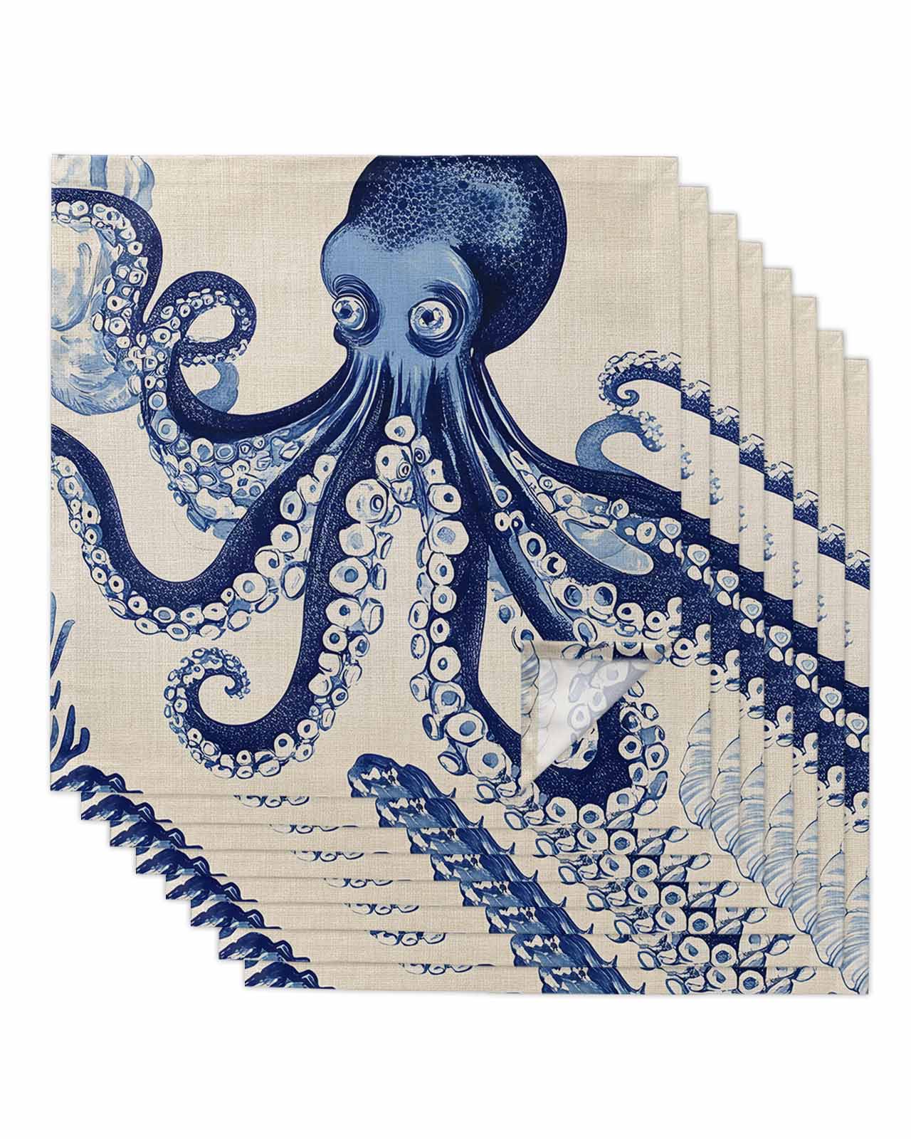 nqOlkjepod Navy Blue Octopus Coastal Cloth Napkins Set of 8 Reusable ...