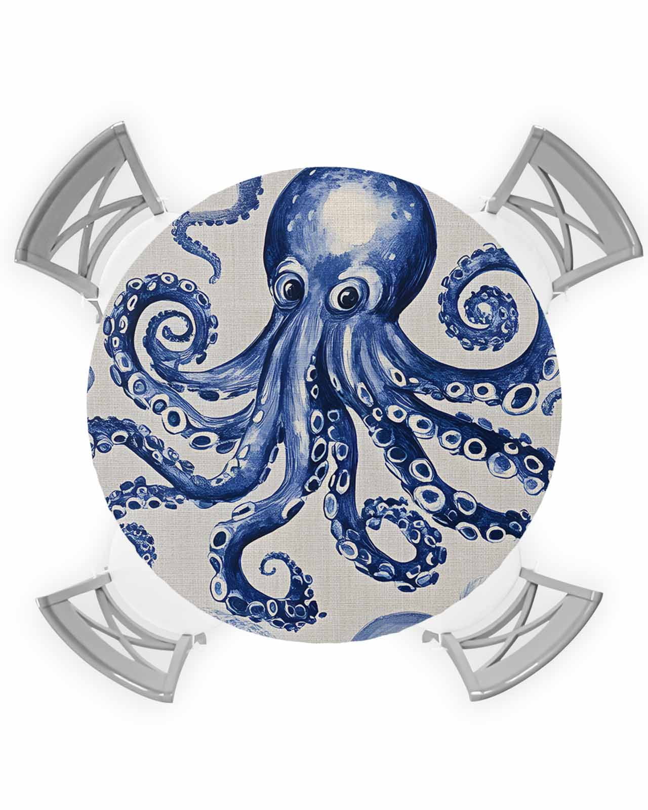 nqOlkjepod Navy Blue Octopus Coastal Round Tablecloth, Fitted Table ...