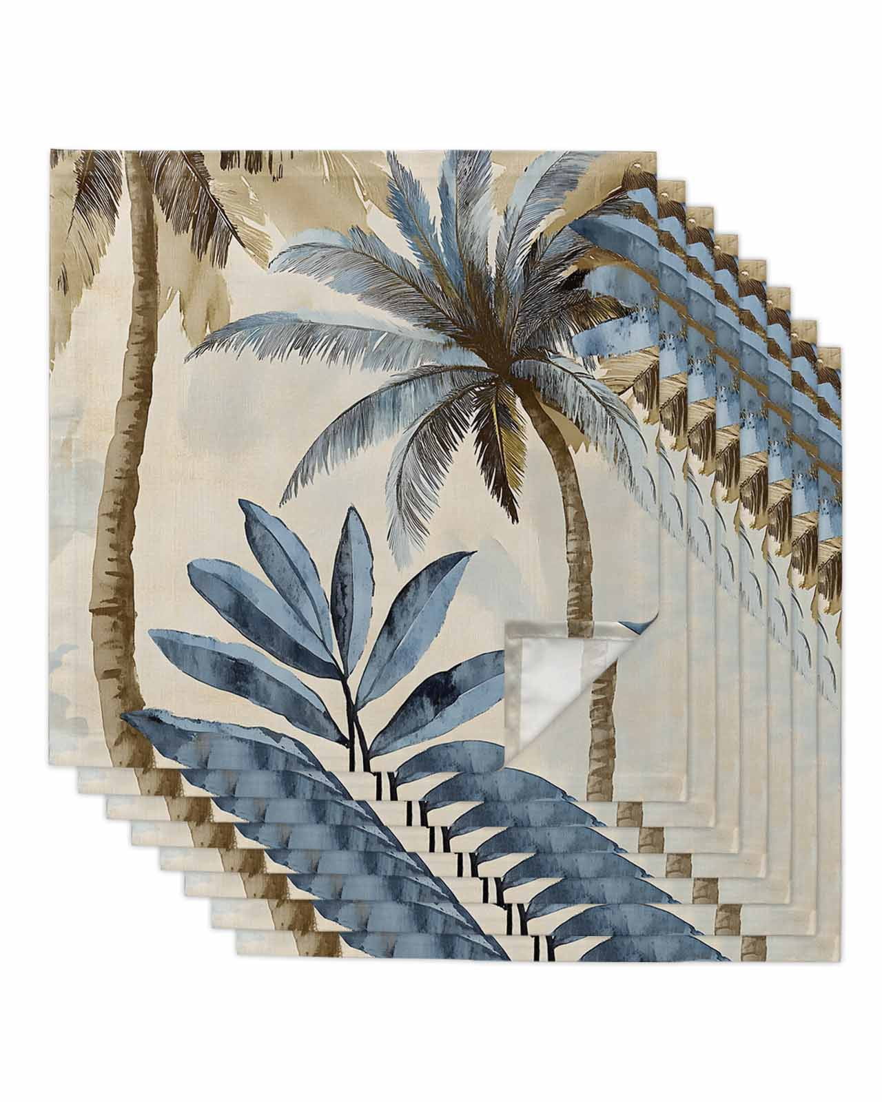 nqOlkjepod Navy Blue Palm Trees Cloth Napkins Set of 8 Reusable Dinner ...