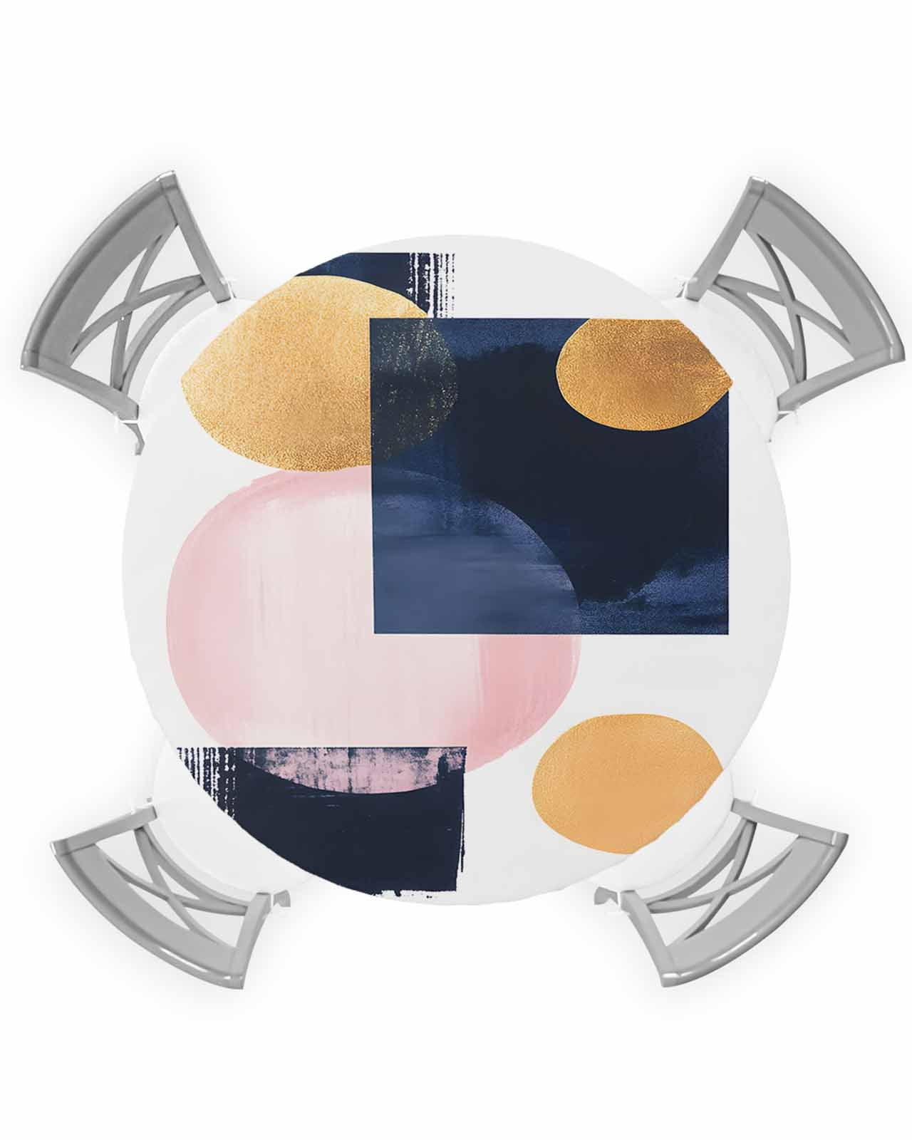 nqOlkjepod Navy Blue Pink Yellow Round Tablecloth, Fitted Table Cover ...