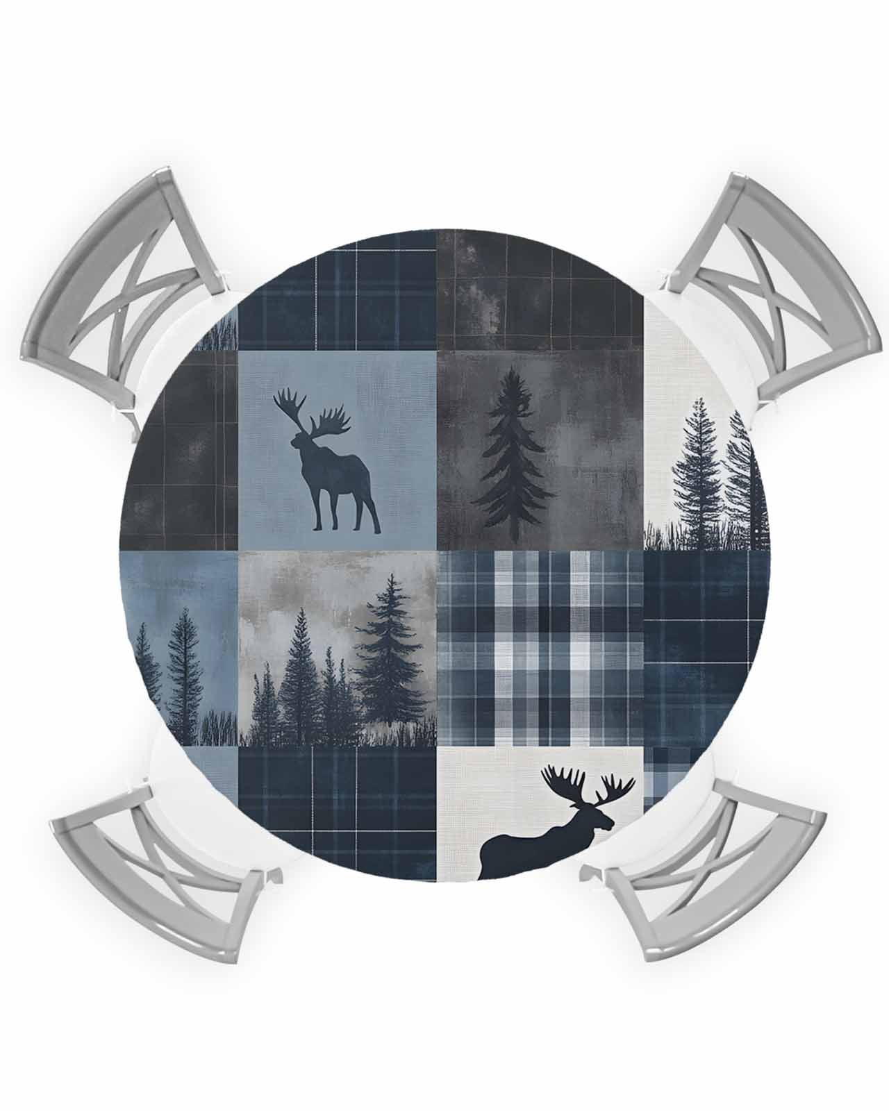 nqOlkjepod Navy Blue Plaid Round Tablecloth, Fitted Table Cover with ...