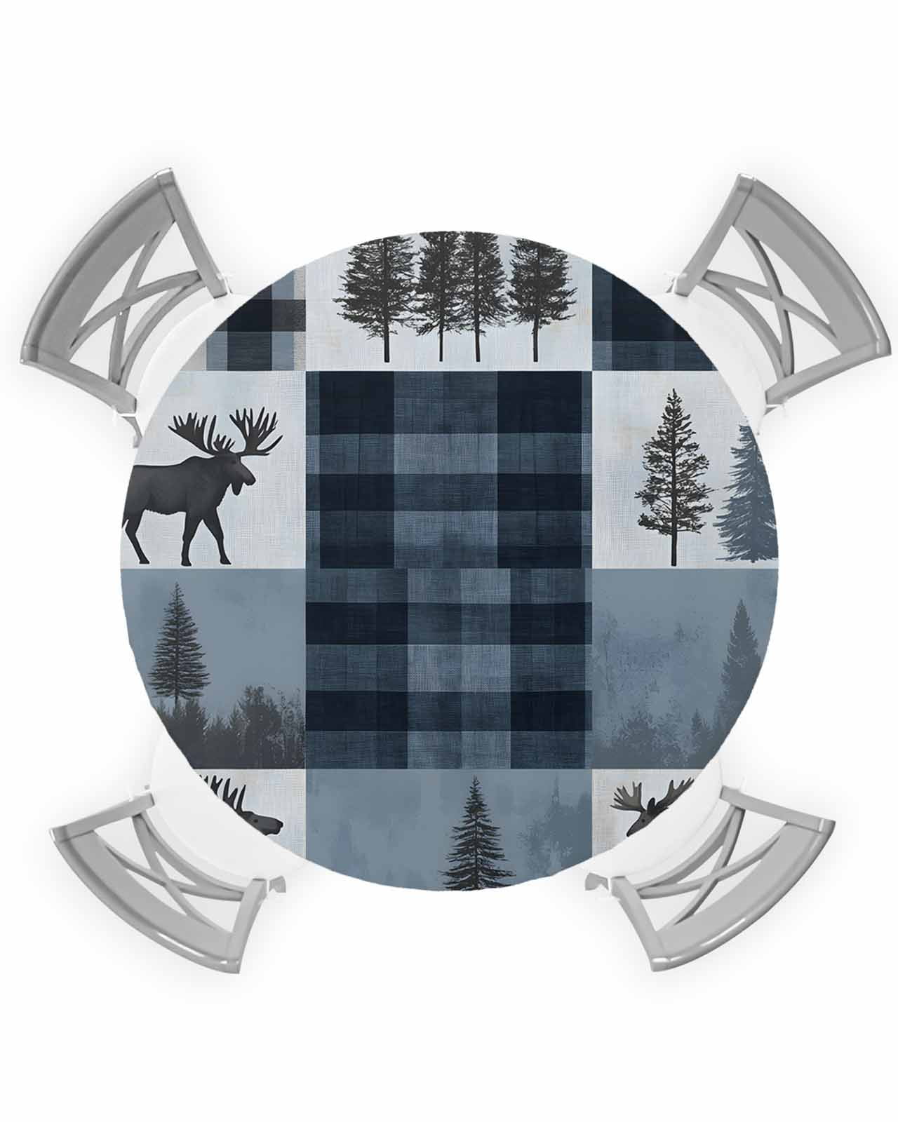 nqOlkjepod Navy Blue Plaid Round Tablecloth, Fitted Table Cover with ...