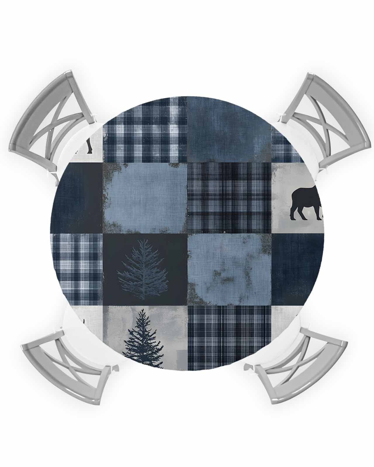 nqOlkjepod Navy Blue Plaid Round Tablecloth, Fitted Table Cover with ...