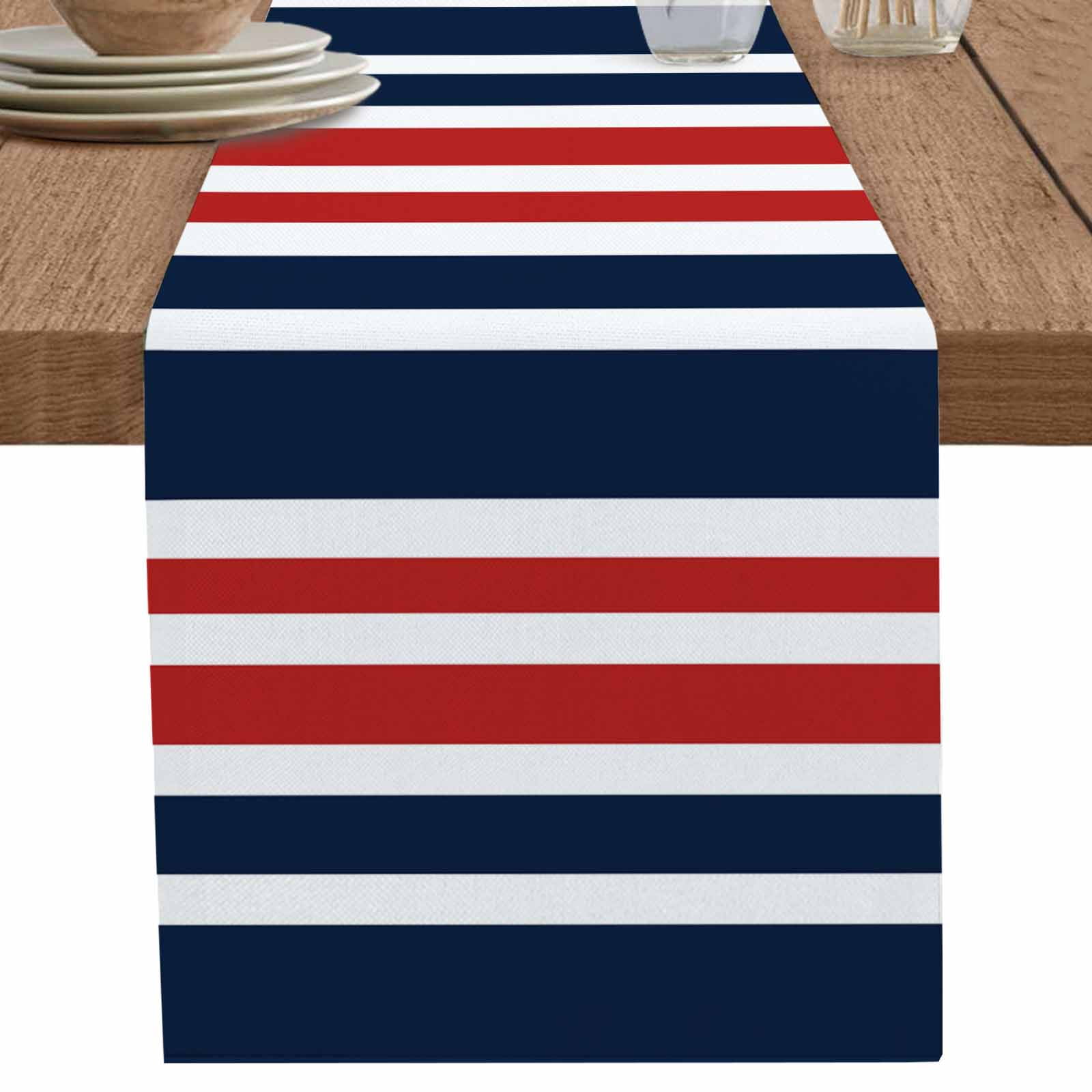 nqOlkjepod Navy Blue Red Striped Table Runner 72 Inches Long Farmhouse ...