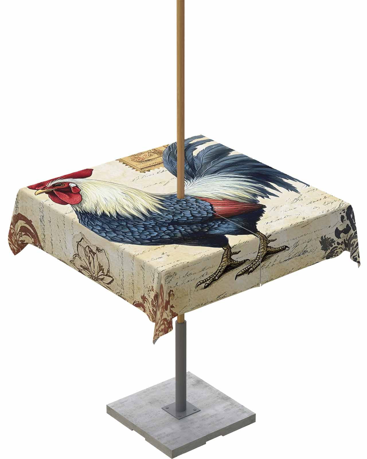 nqOlkjepod Navy Blue Retro Rooster Outdoor Tablecloth with Umbrella ...