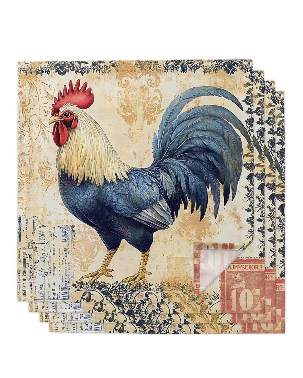 nqOlkjepod Navy Blue Rooster Cloth Napkins Set of 4 Reusable Dinner ...