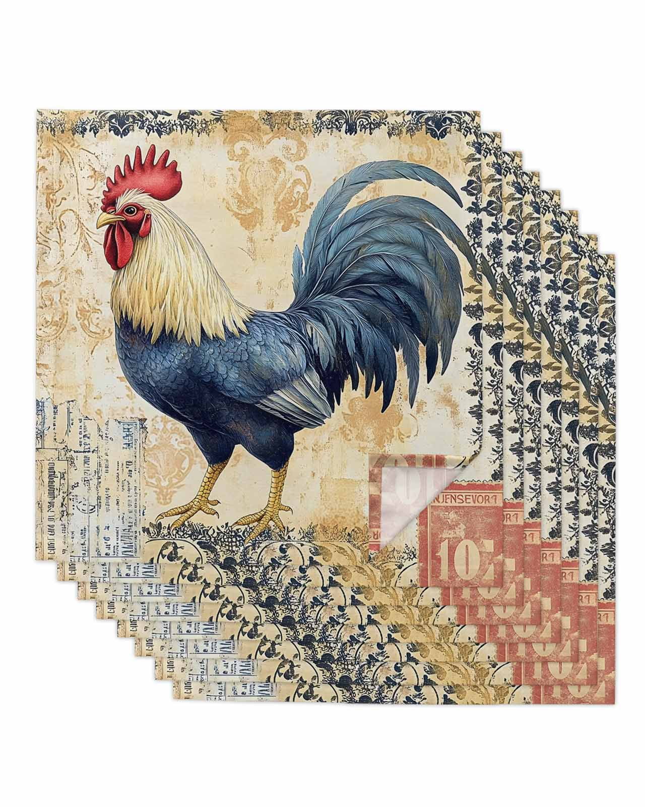 nqOlkjepod Navy Blue Rooster Cloth Napkins Set of 8 Reusable Dinner ...