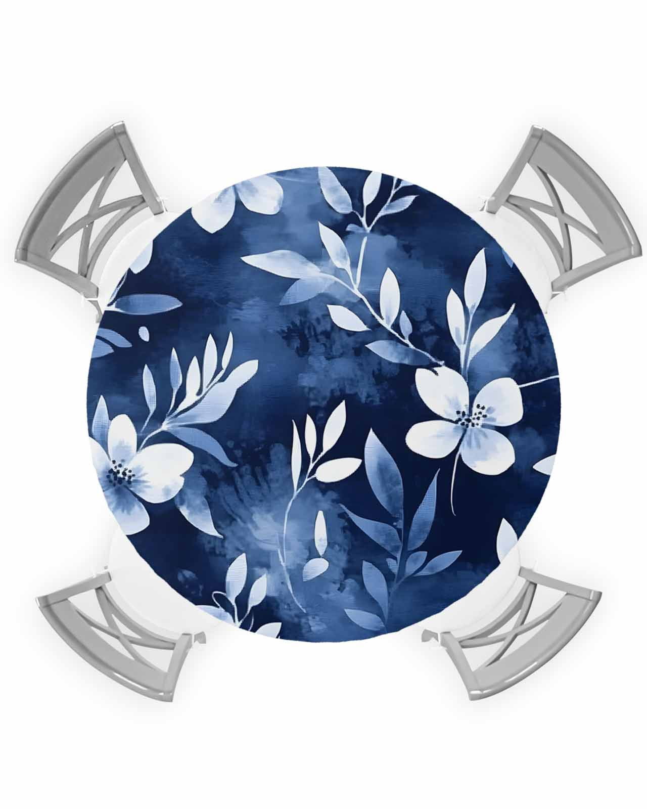 nqOlkjepod Navy Blue Spring Floral Round Tablecloth, Fitted Table Cover ...