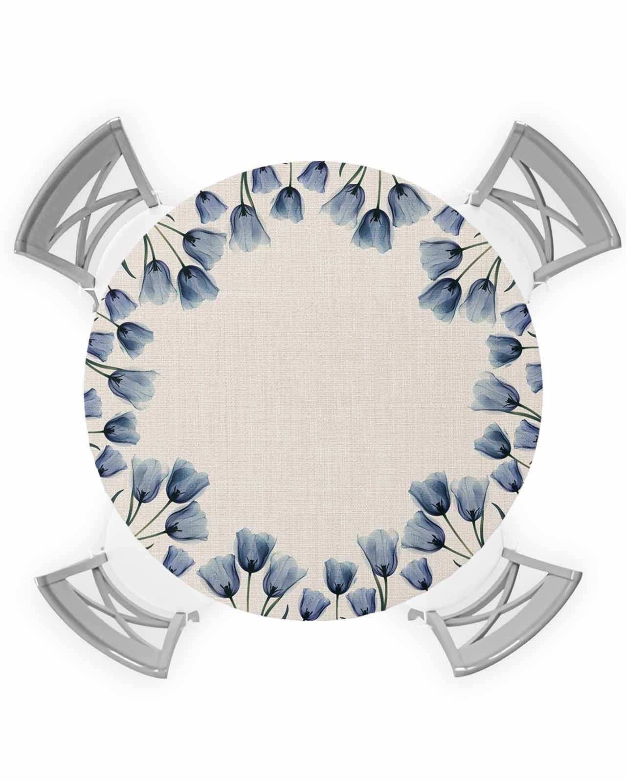 nqOlkjepod Navy Blue Spring Floral Round Tablecloth, Fitted Table Cover ...