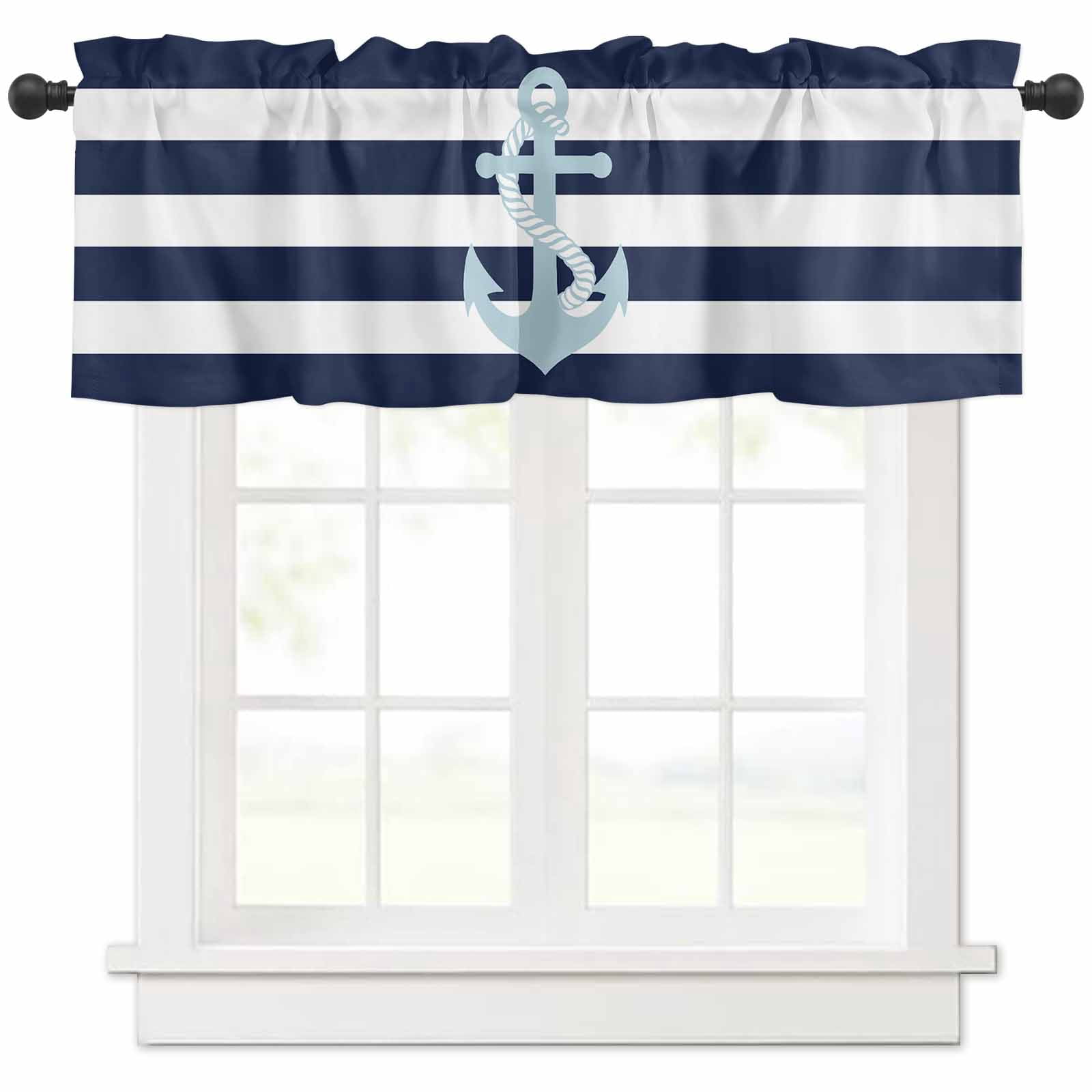nqOlkjepod Navy Blue Stripe Nautical Farmhouse Short Window Curtain ...