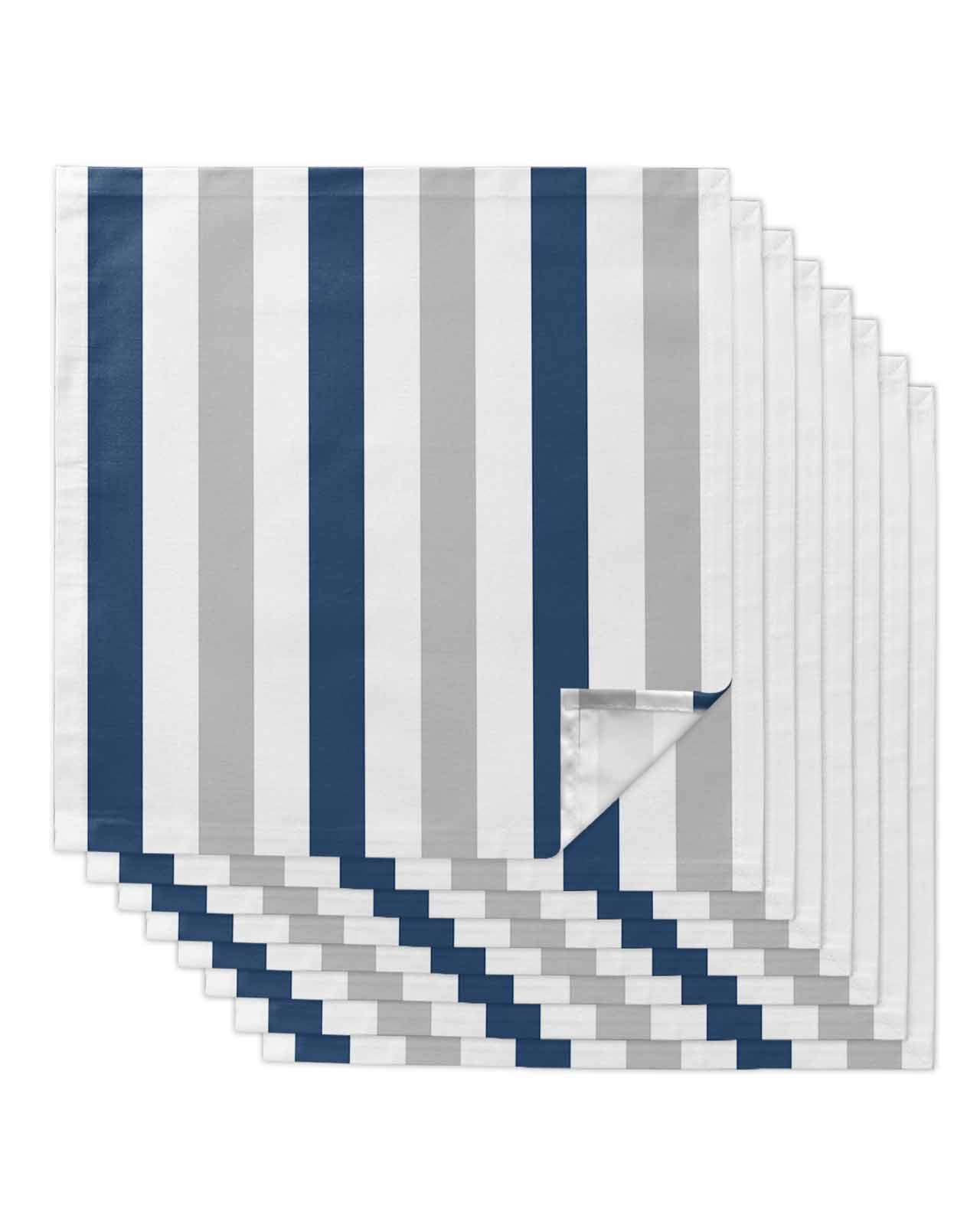 nqOlkjepod Navy Blue Striped Cloth Napkins Set of 8 Reusable Dinner ...