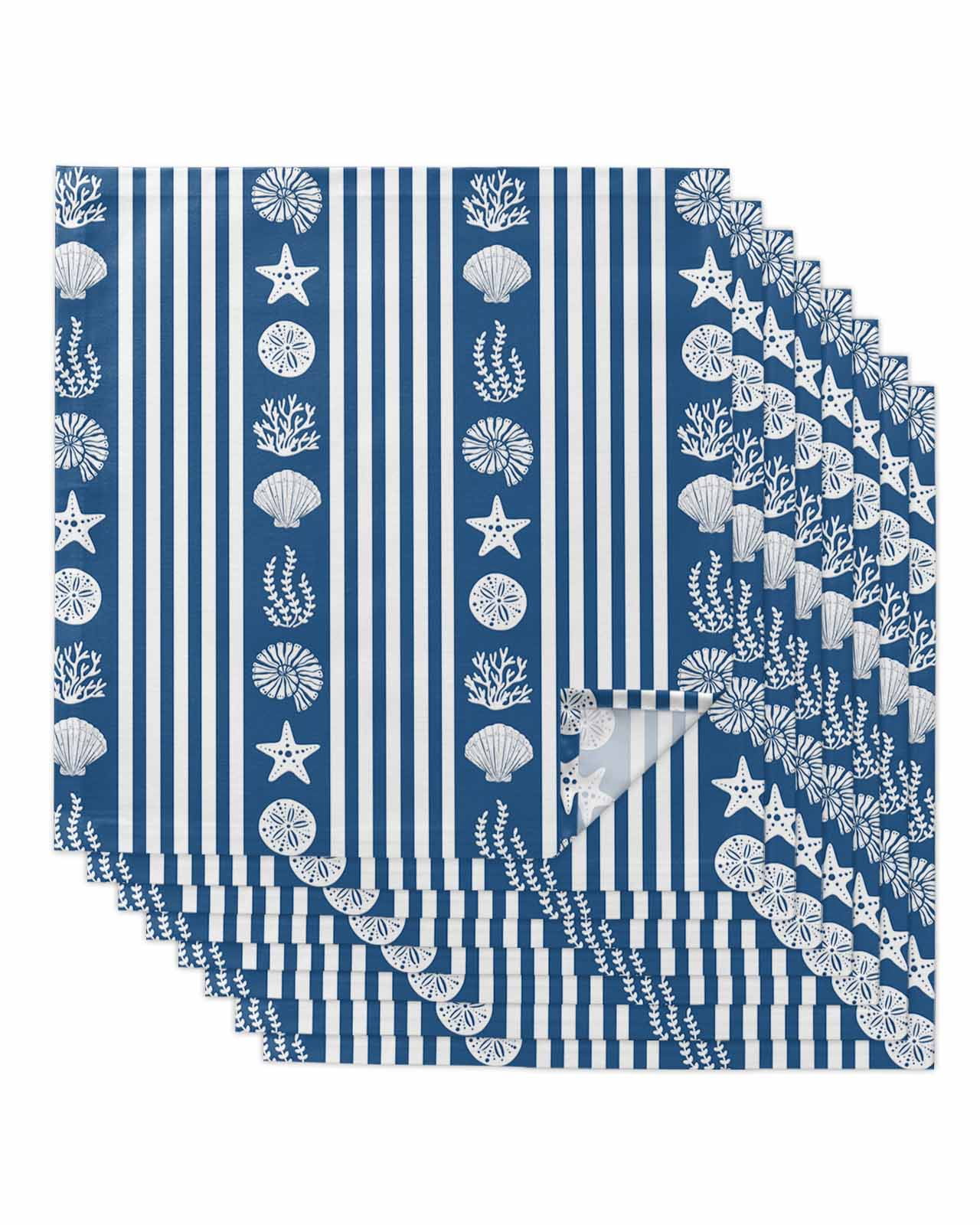 nqOlkjepod Navy Blue Striped Coastal Cloth Napkins Set of 8 Reusable ...